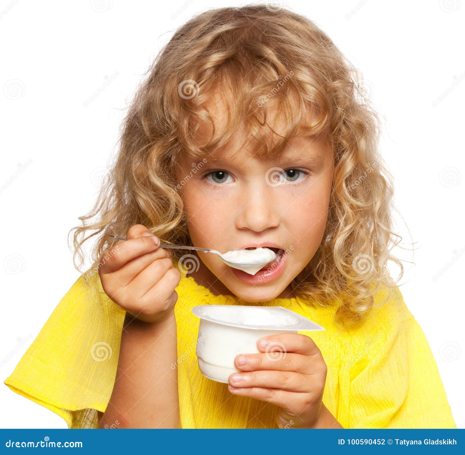 Little Kid Eating Yogurt. Child Stock Photo - Image of eating, healthy ...