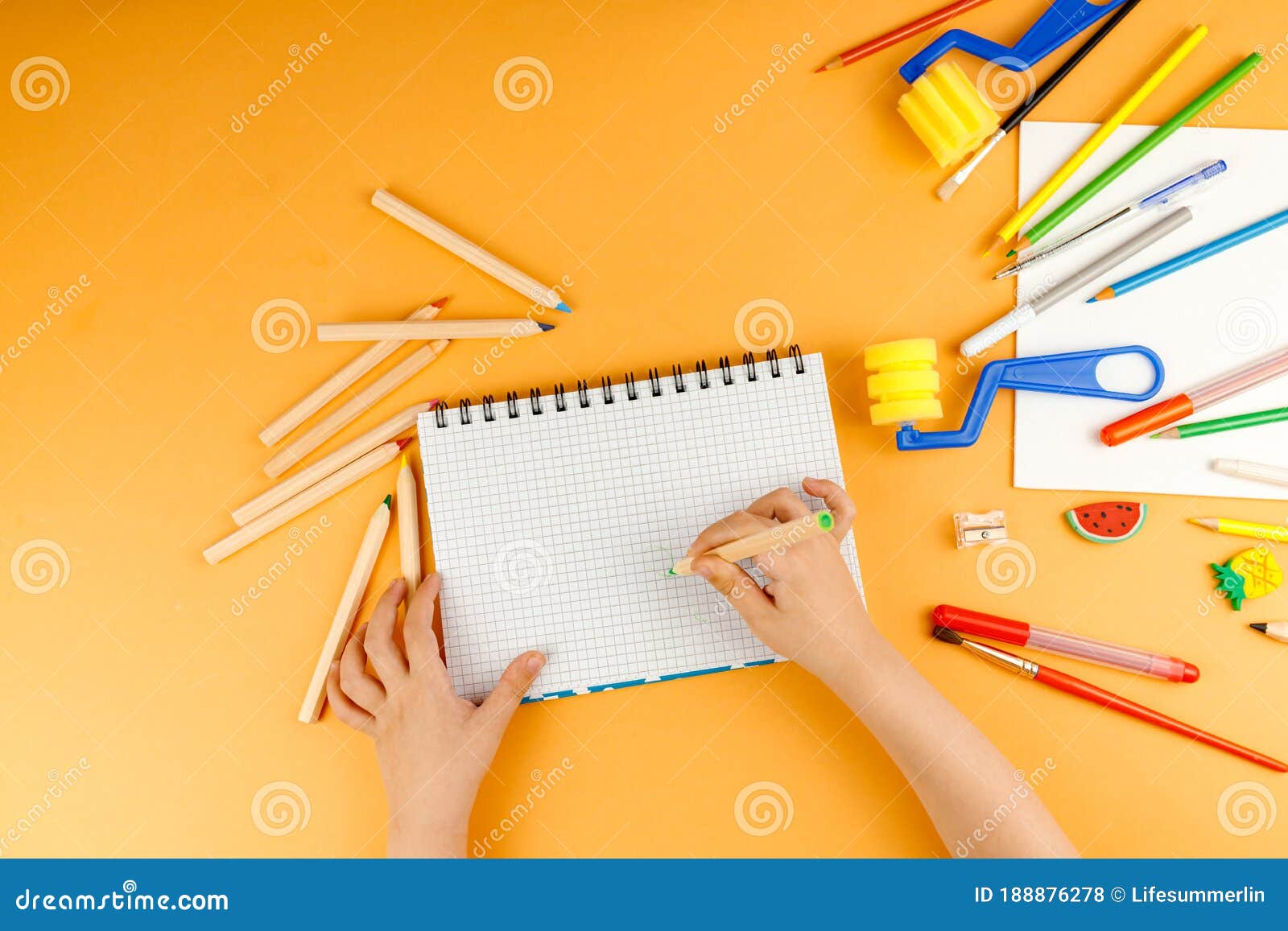 Little Child Hand Drawing on the Paper Stock Photo - Image of child ...