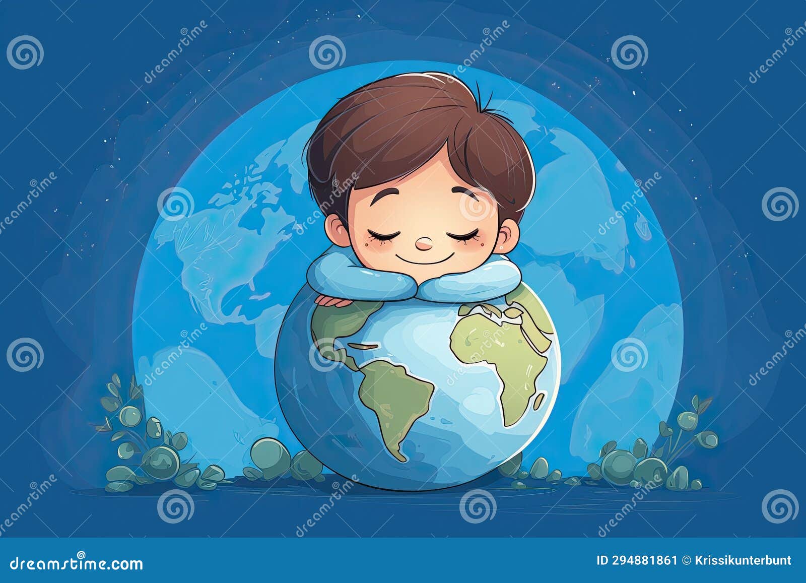 Little Child Hug the World AI Generated Stock Illustration ...