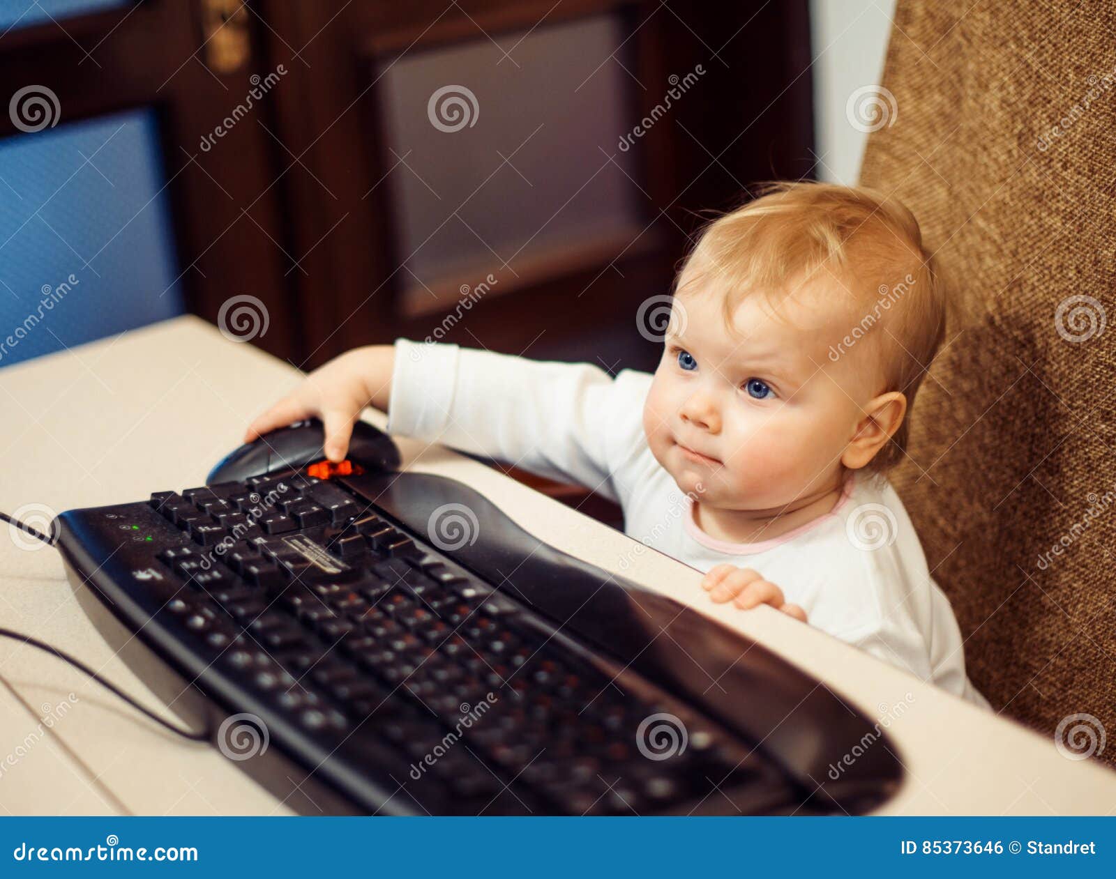 Little child with keyboard stock photo. Image of technology - 85373646