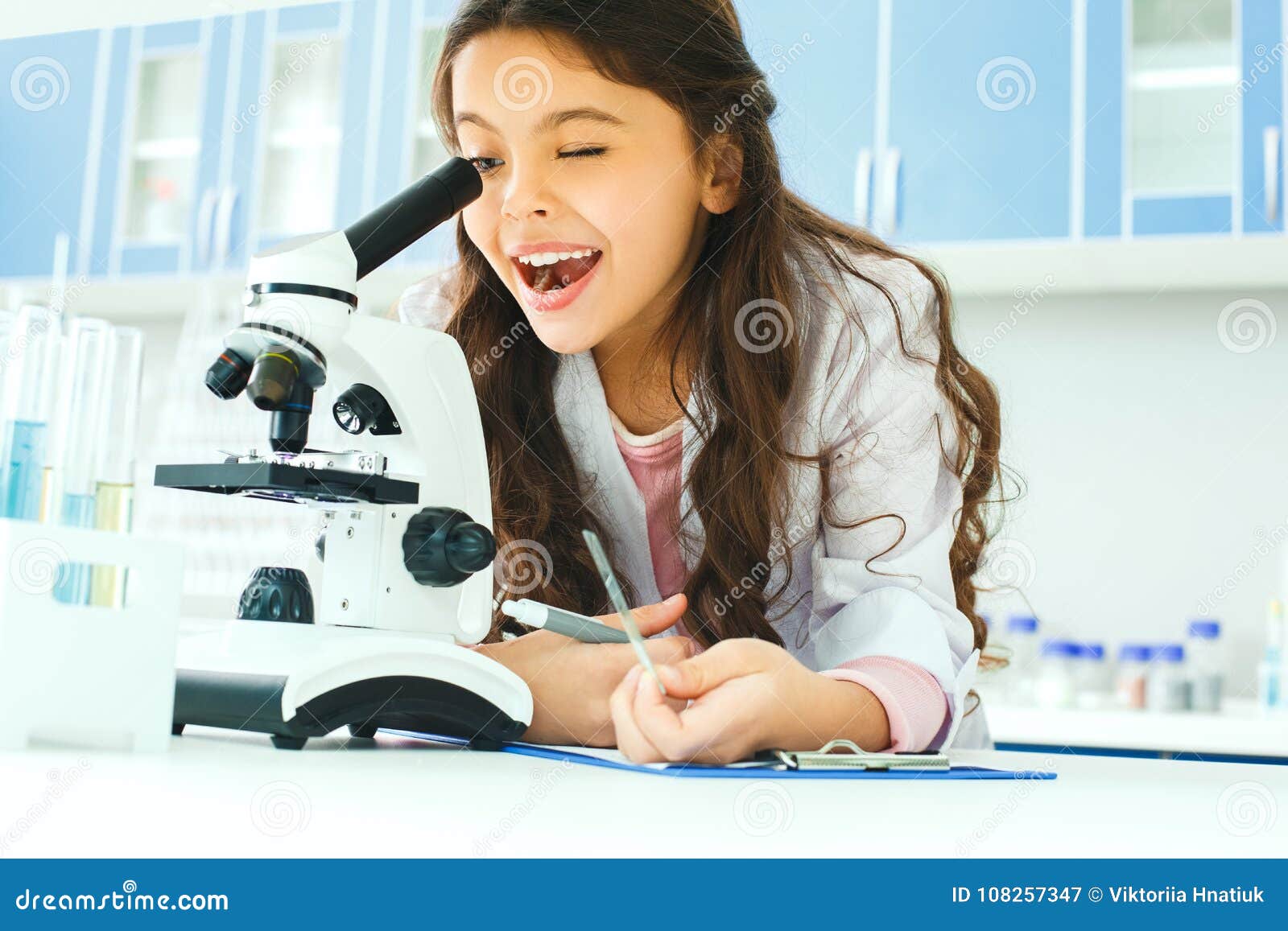 Little Child with Learning Class in School Laboratory Looking in ...