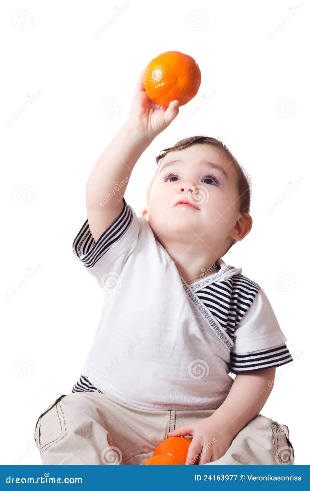 Little Child with an Orange in His Hand Stock Image - Image of funny ...