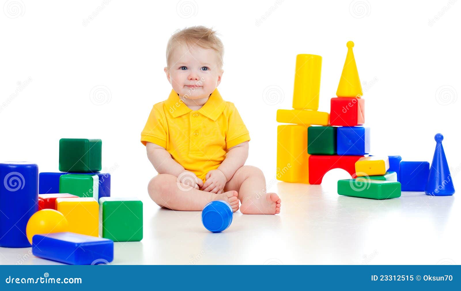 Little Child Playing with Building Blocks Stock Image - Image of little ...