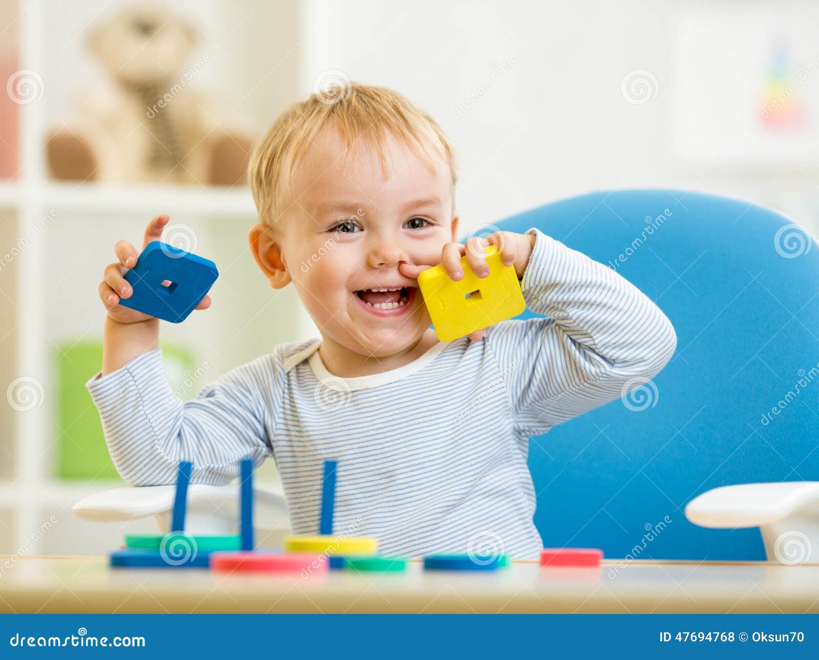 Little Child Playing with Building Blocks Stock Photo - Image of ...