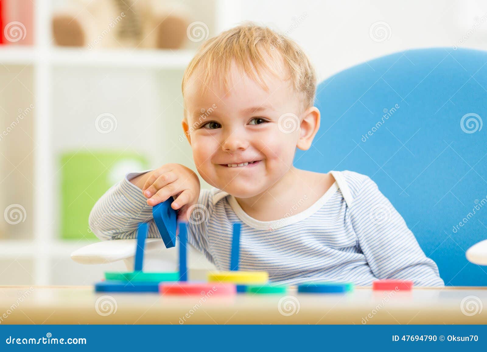 Little Child Playing with Building Blocks Stock Photo - Image of floor ...