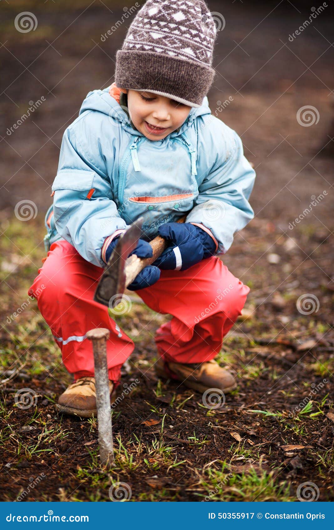 Little Child Playing with Dangerous Tools Stock Image - Image of happy ...