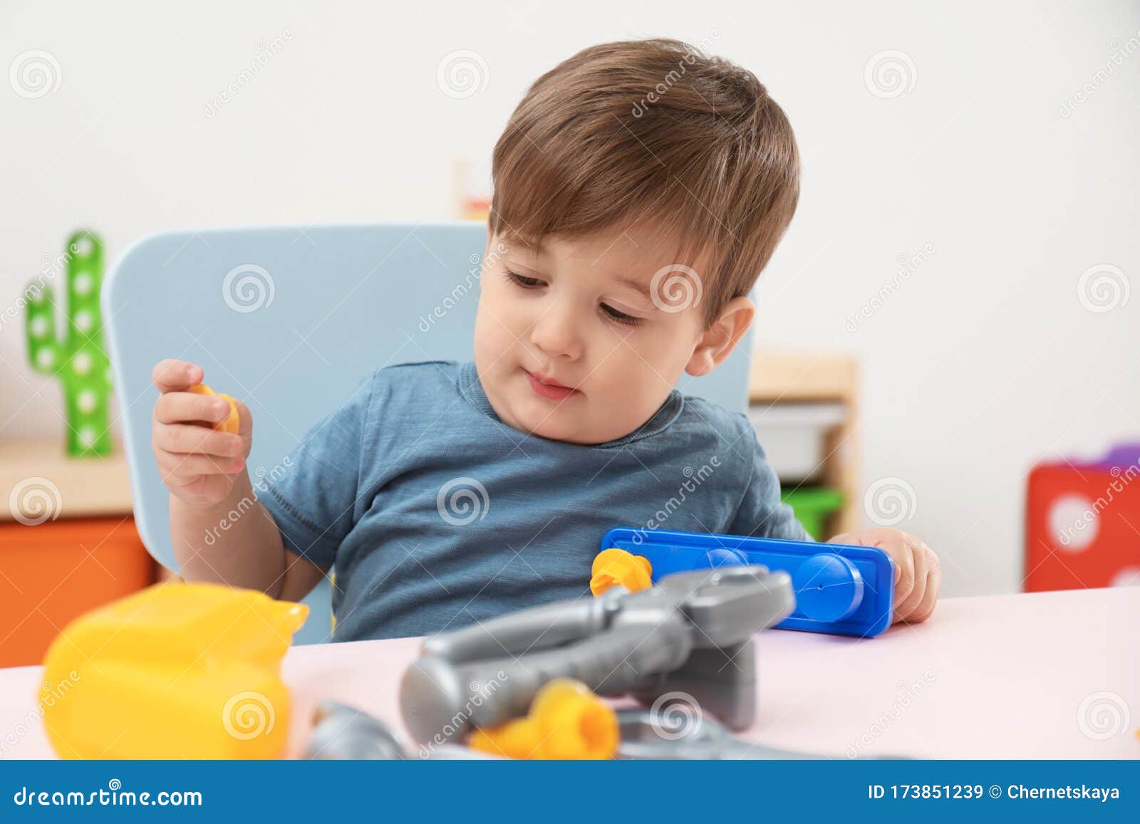 Little Child Playing with Toy Construction Tools Stock Image - Image of ...