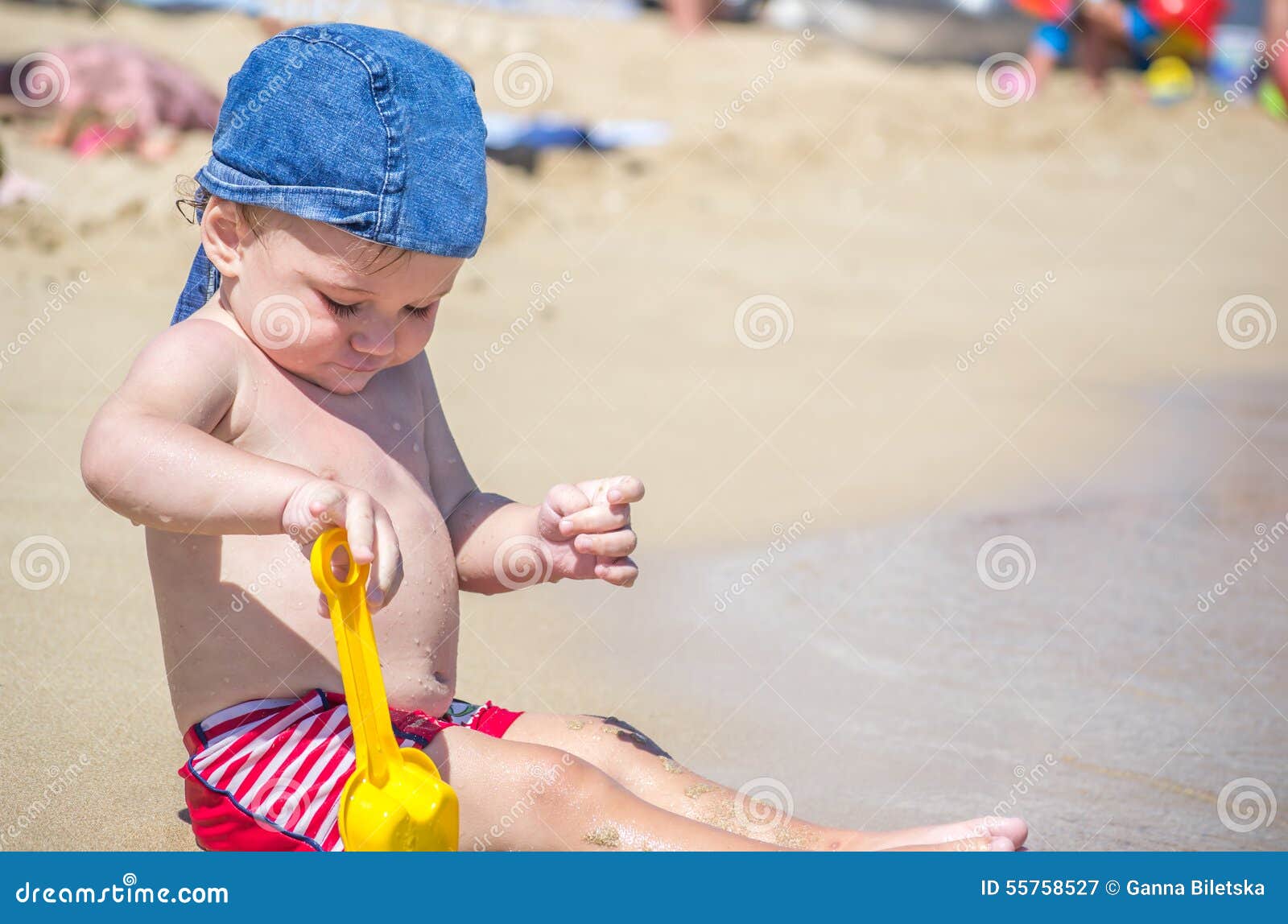 Little Child Playing with Water and Sand Stock Image - Image of ...