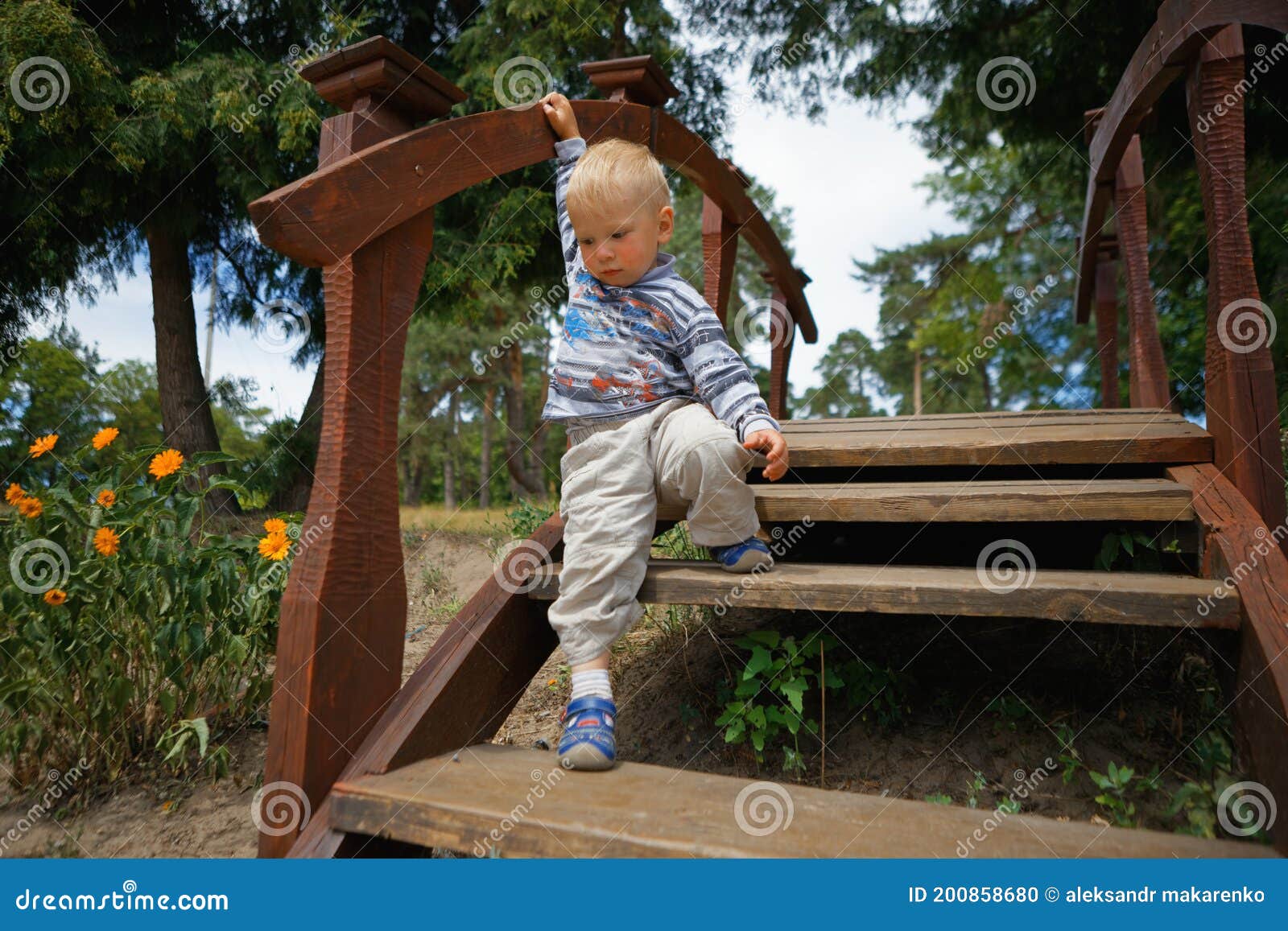 Little Child Playing on a Wooden Ladder Stock Photo - Image of activity ...