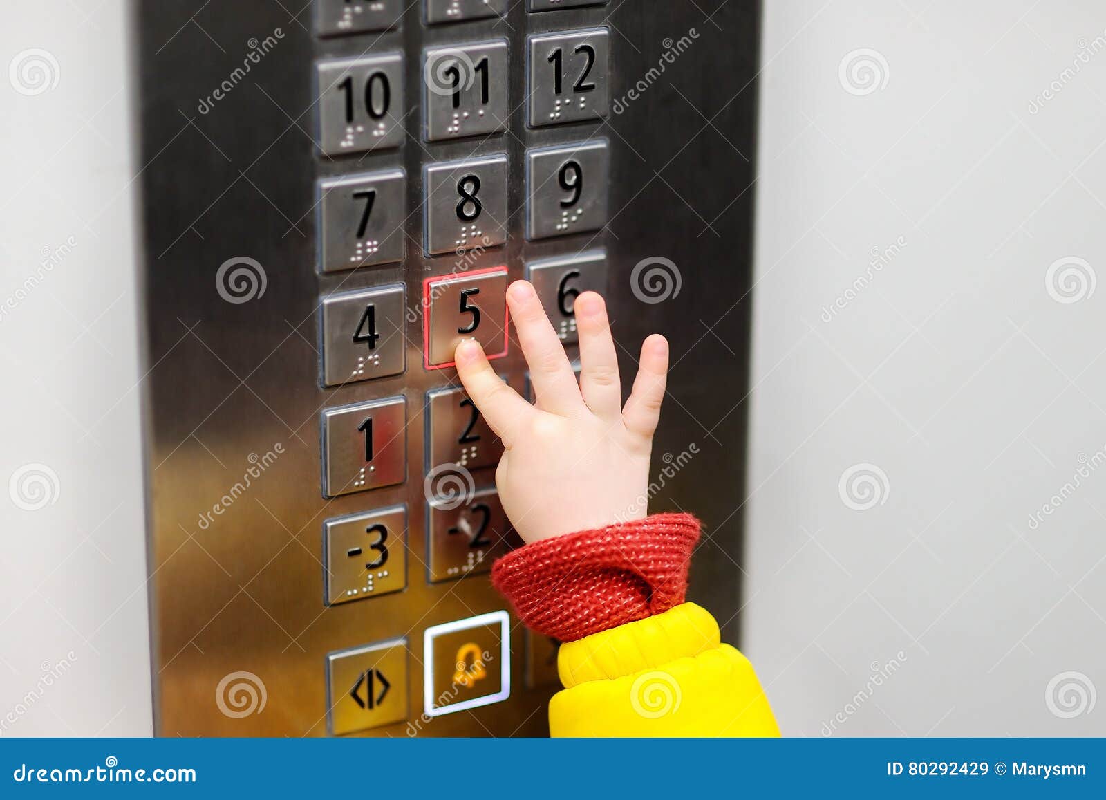 Little Child Pressing Button in Elevator Stock Image - Image of display ...