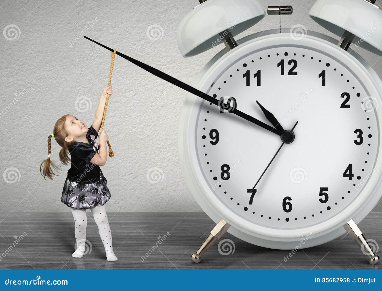 Little Child Pulling Hand Clock, Time Management Concept Stock Photo ...