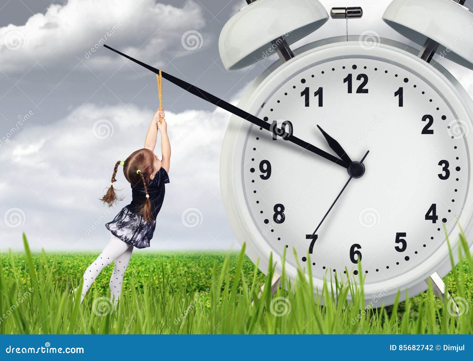 Little Child Pulling Hand Clock, Time Stop Concept Stock Photo - Image ...