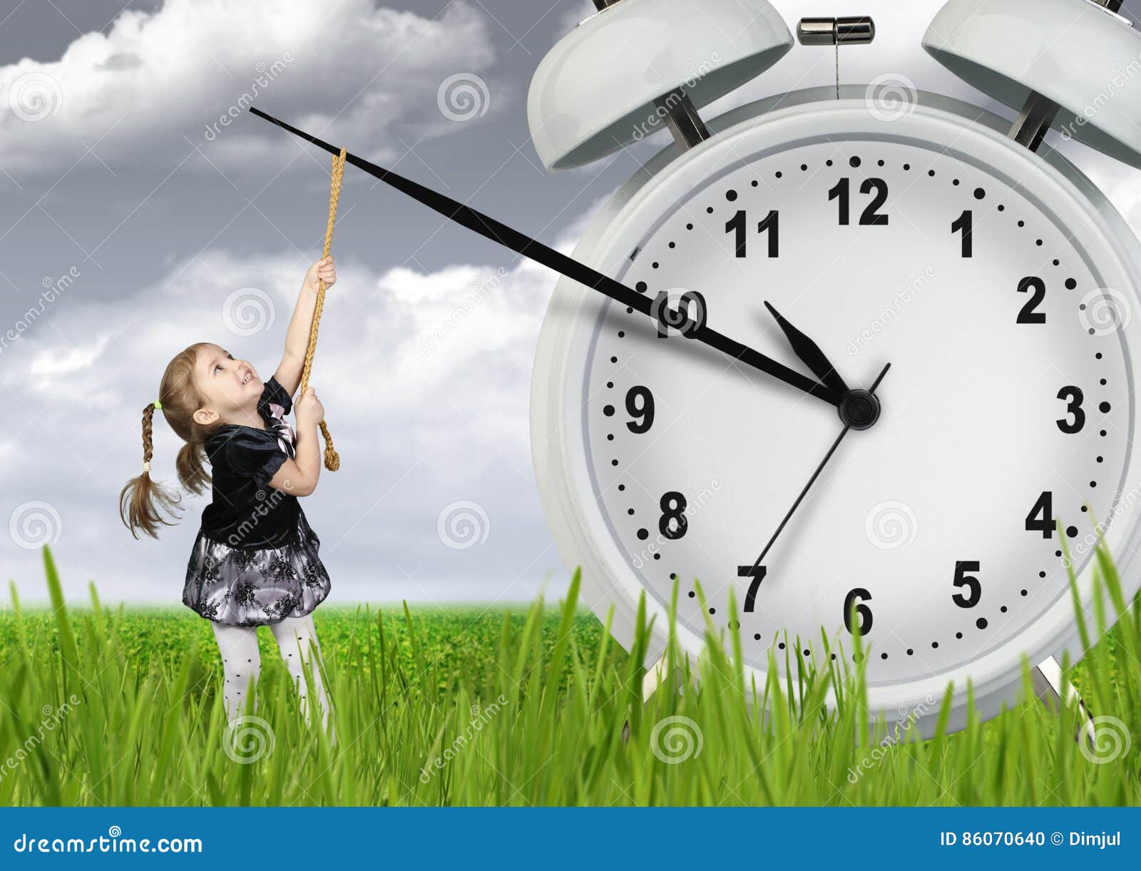 Little Child Pulling Hand Clock, Time Stop Concept Stock Photo - Image ...