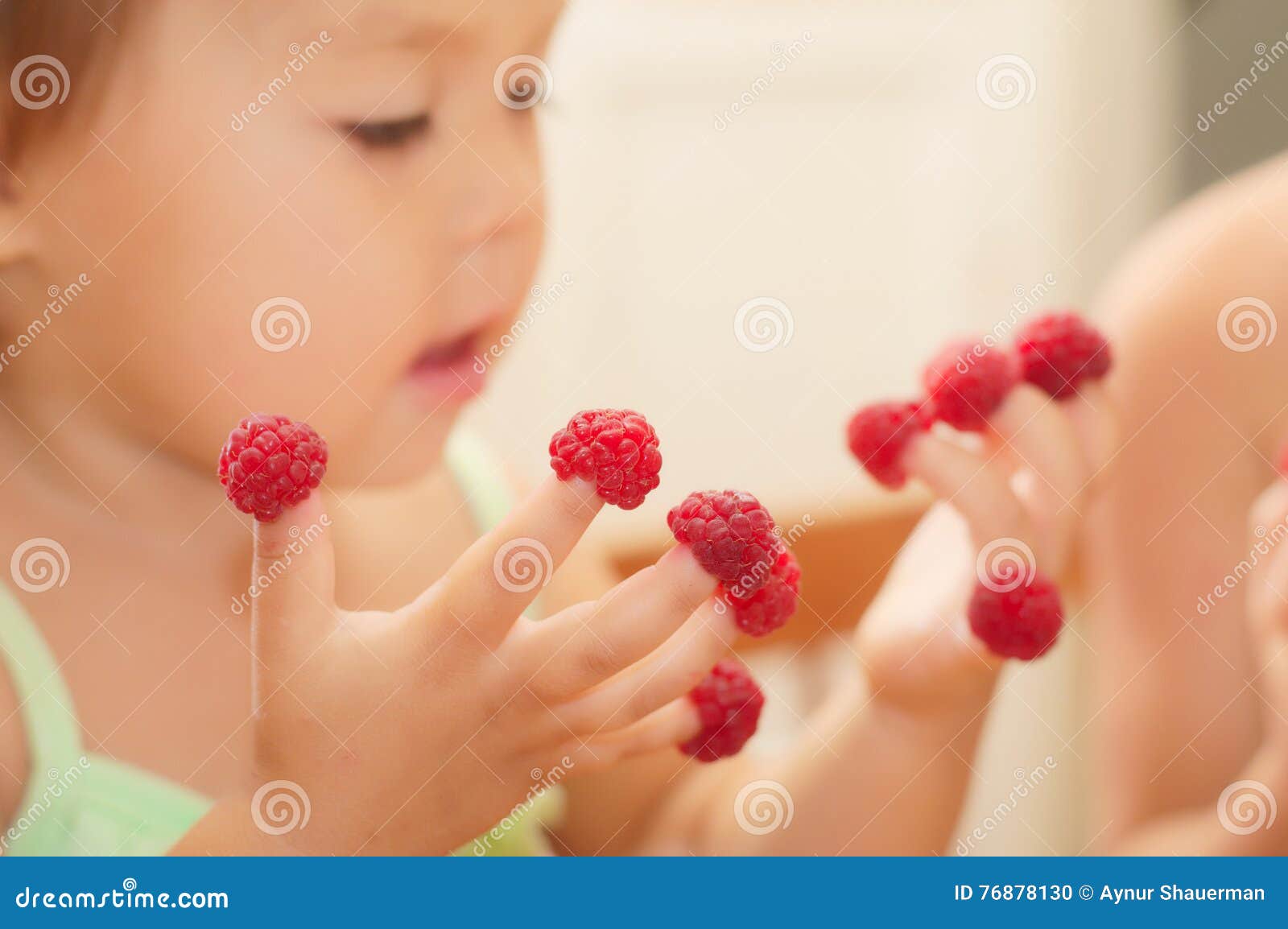 Little Child with Raspberry on Fingers Stock Photo - Image of fingers ...