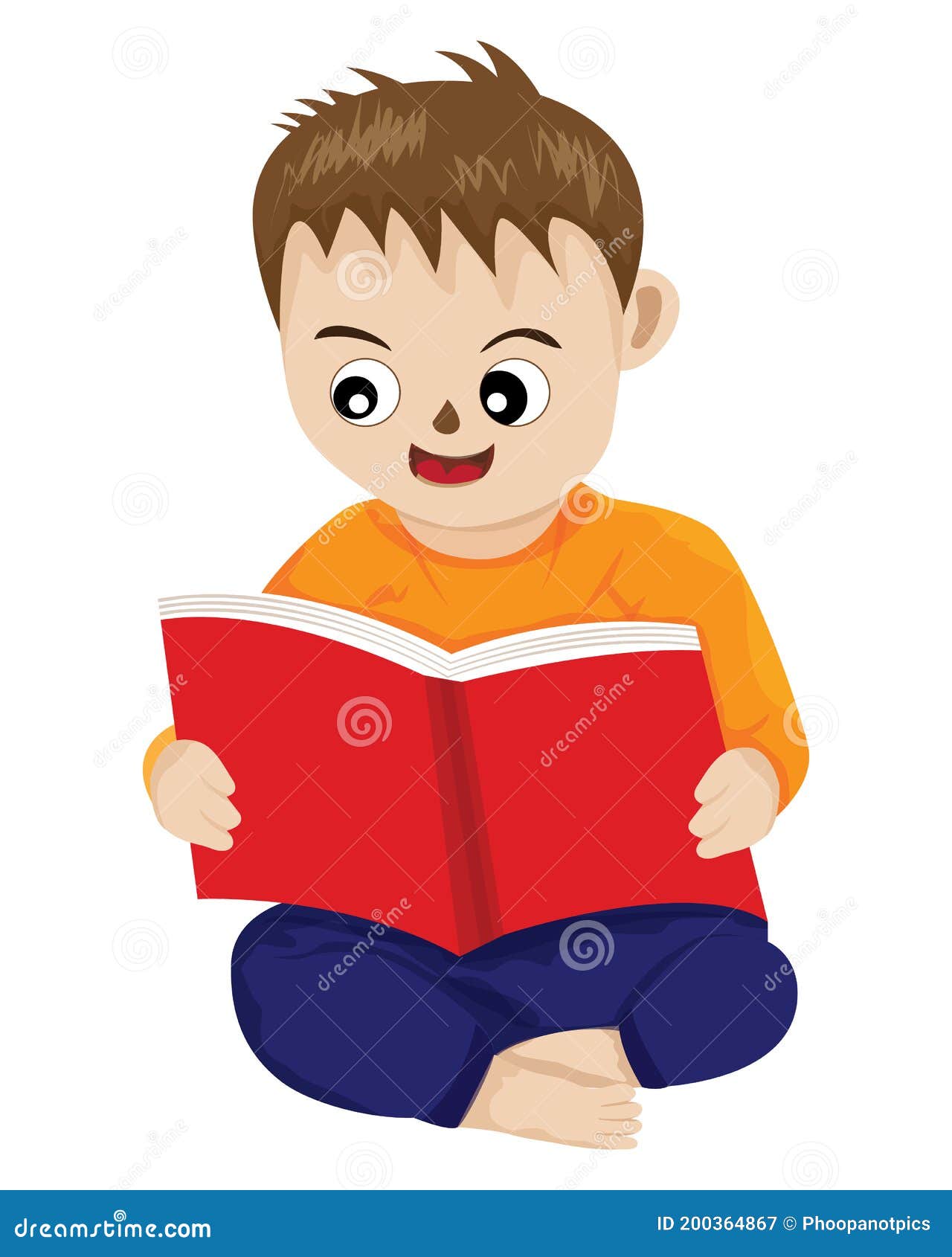 Little Child Reading a Book Stock Vector - Illustration of vector ...