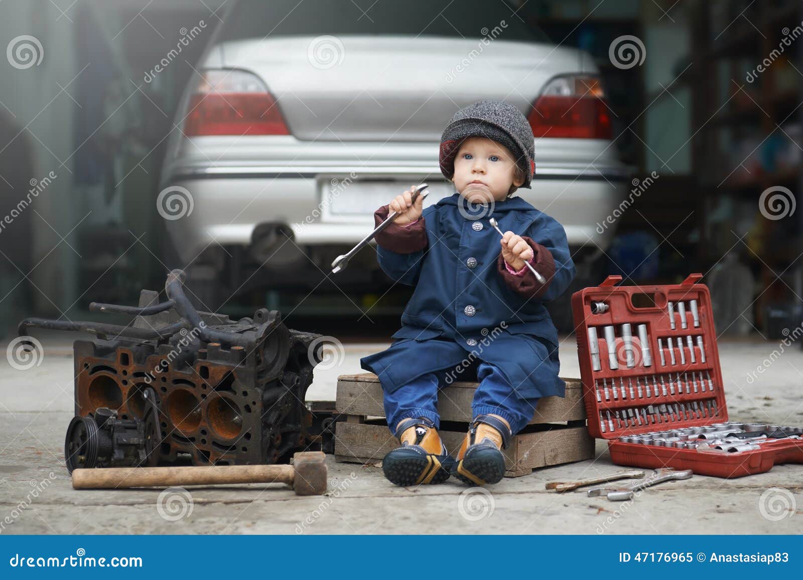 Little Child Repairing Car Engine Stock Image - Image of gasoline ...