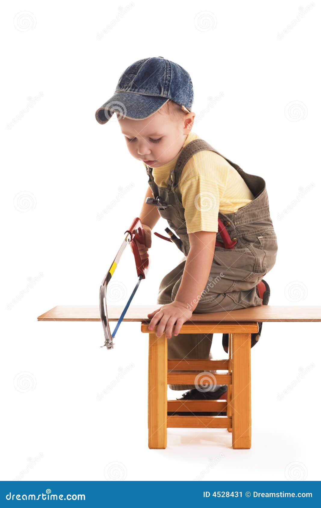 Little Child Saws Plank by Handsaw Stock Image - Image of costume, baby ...