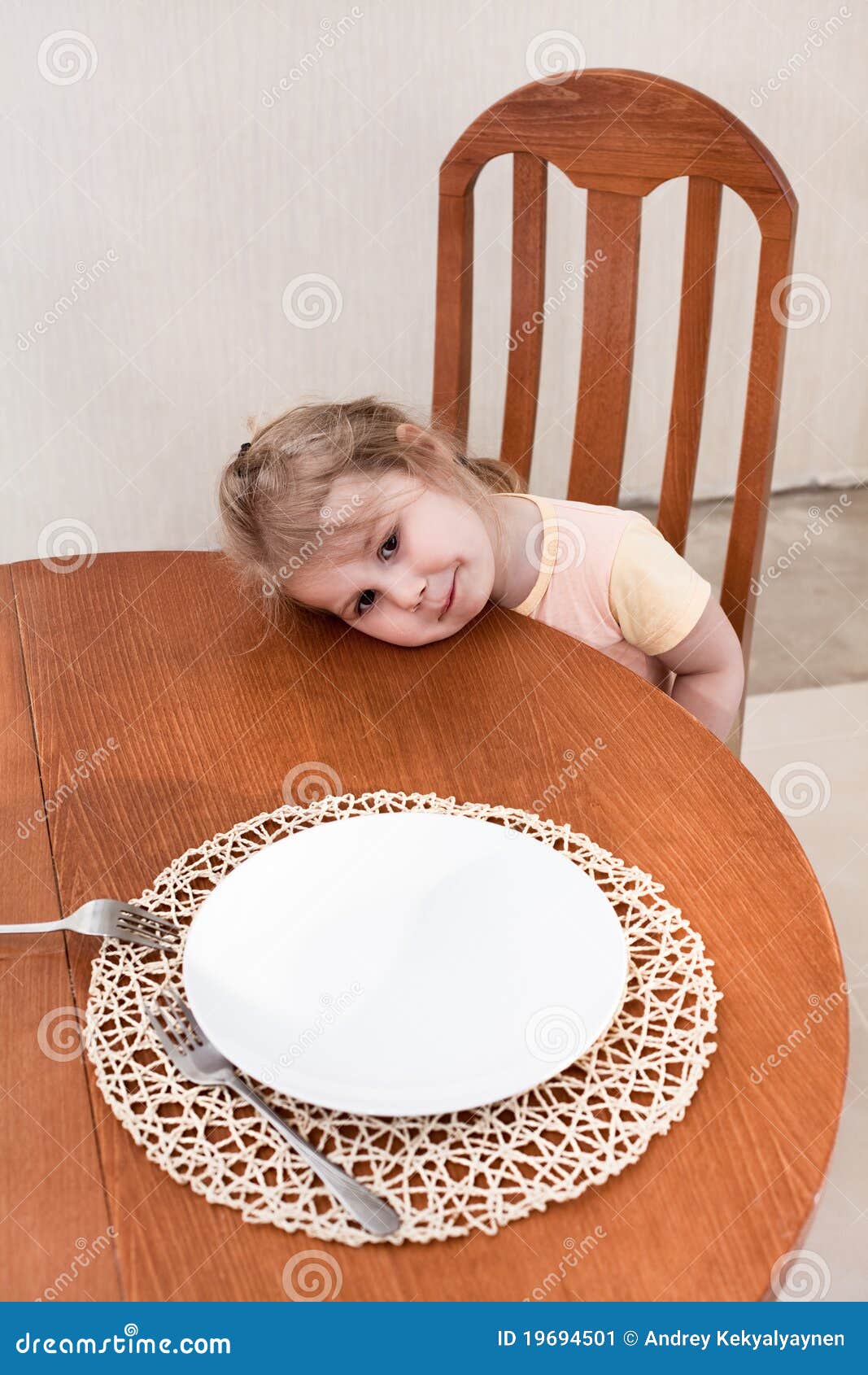 Little Child Sitting Along at Table Stock Image - Image of pout ...