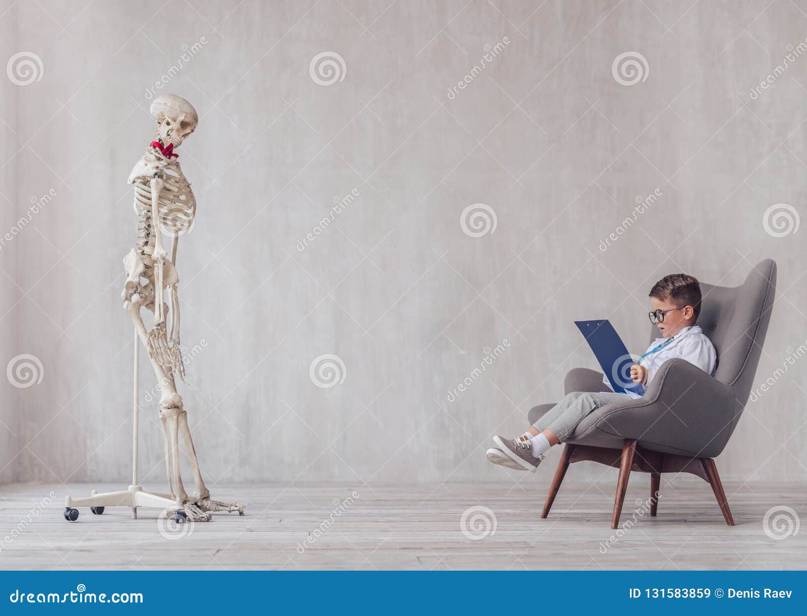 Little Child and a Skeleton Stock Image - Image of costume, indoors ...