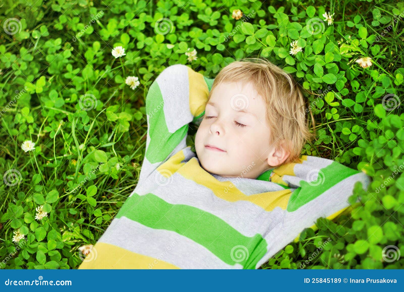 Little Child Sleeping Outdoors on Grass Stock Image - Image of closed ...