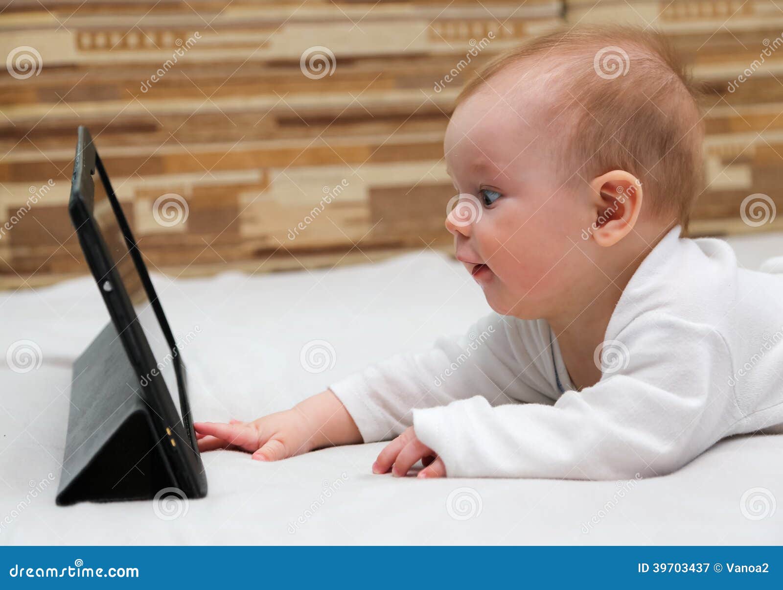 Little Child Touching His Tablet Computer Stock Image - Image of face ...