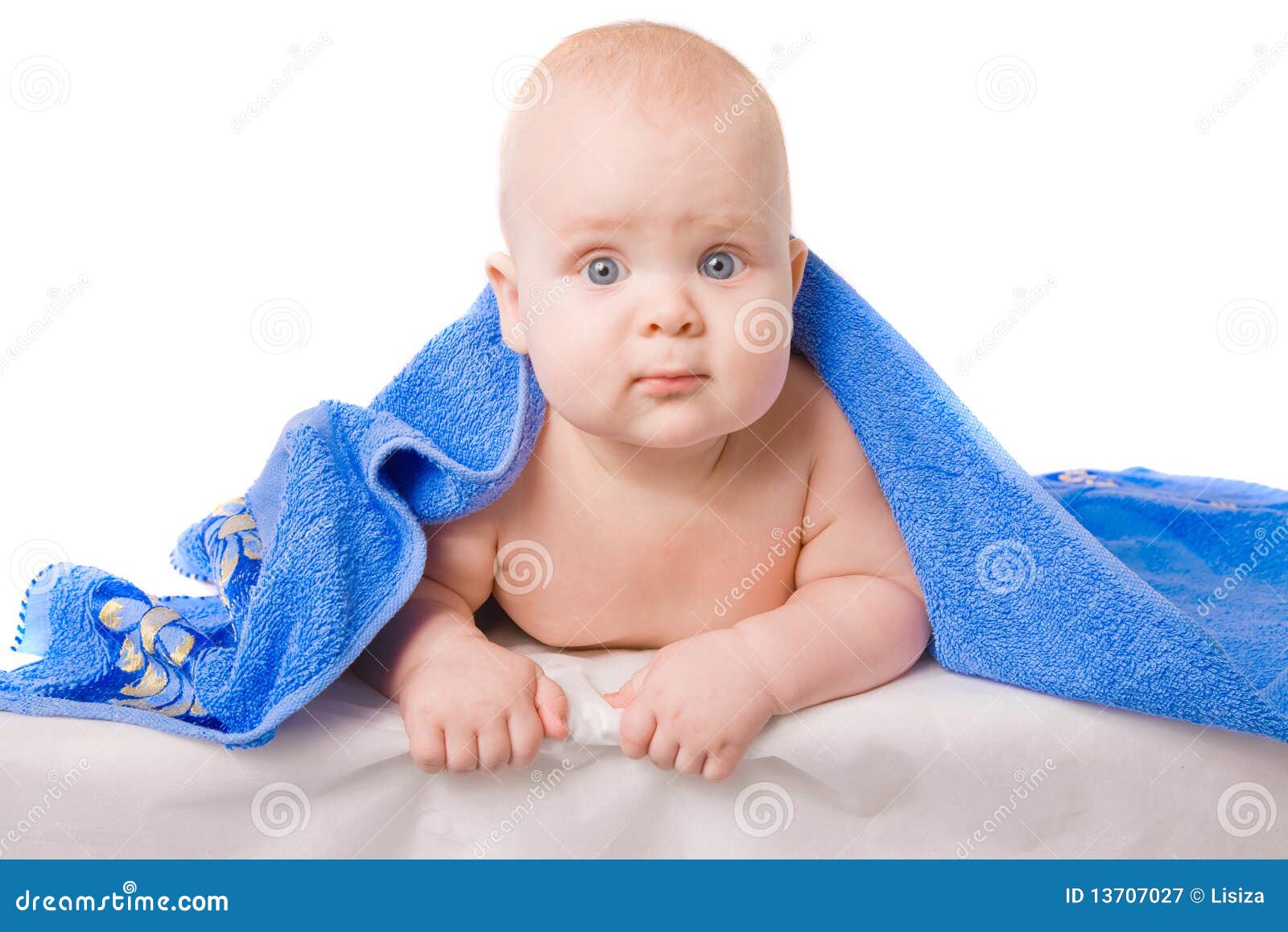 Little Child Under a Blue Towel Stock Image - Image of infant ...