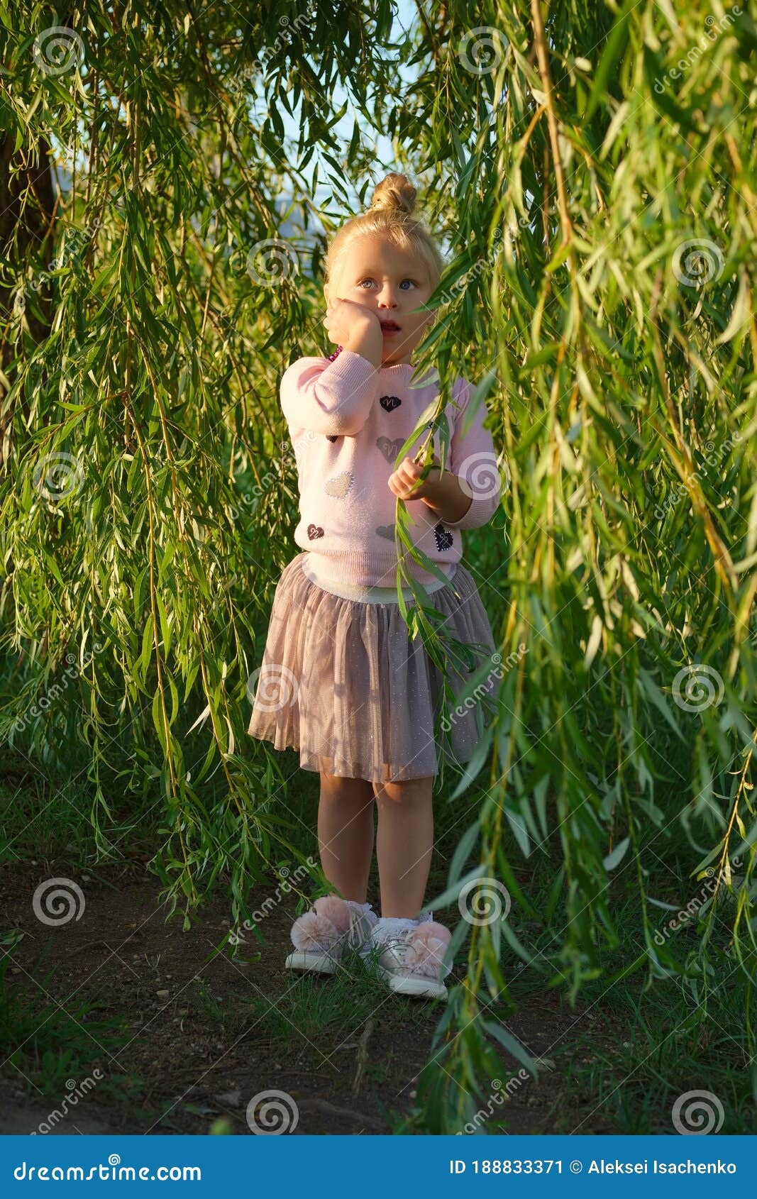 Little Child Under Willow Tree Stock Image - Image of blossom ...