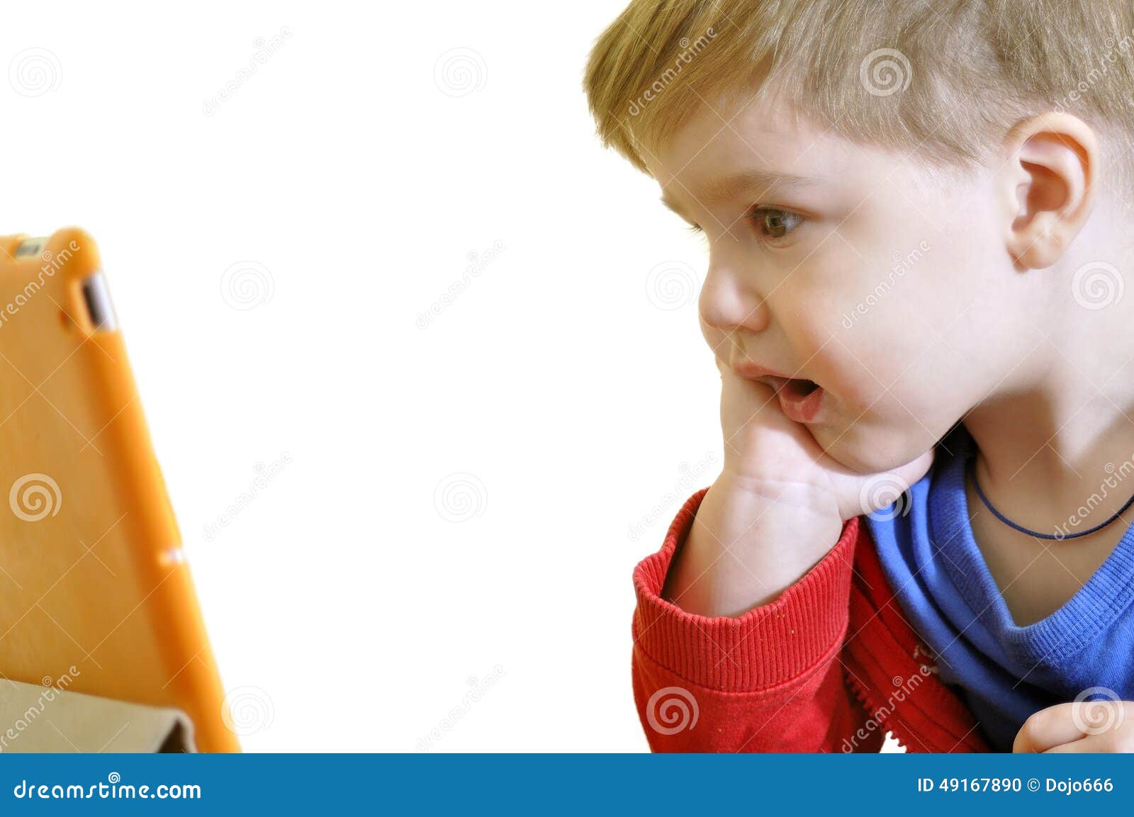 Little Child Using a Tablet PC Isolated Stock Photo - Image of ...