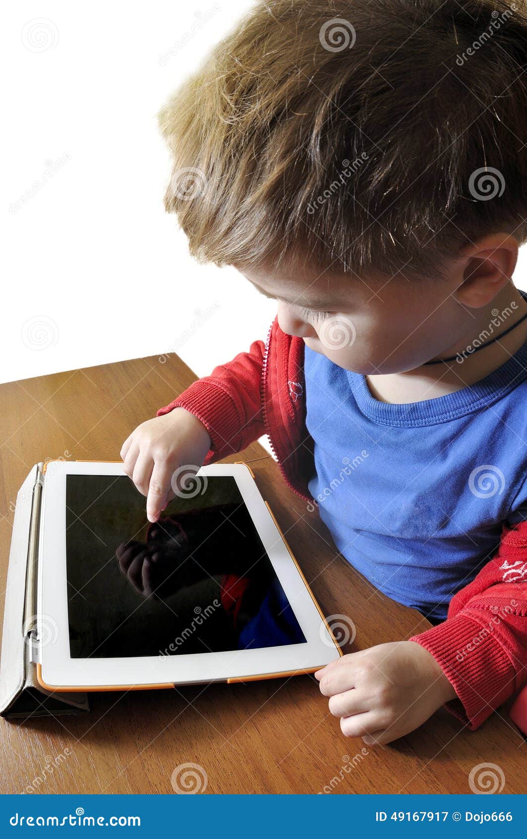 Little Child Using a Tablet PC Isolated Stock Image - Image of finger ...