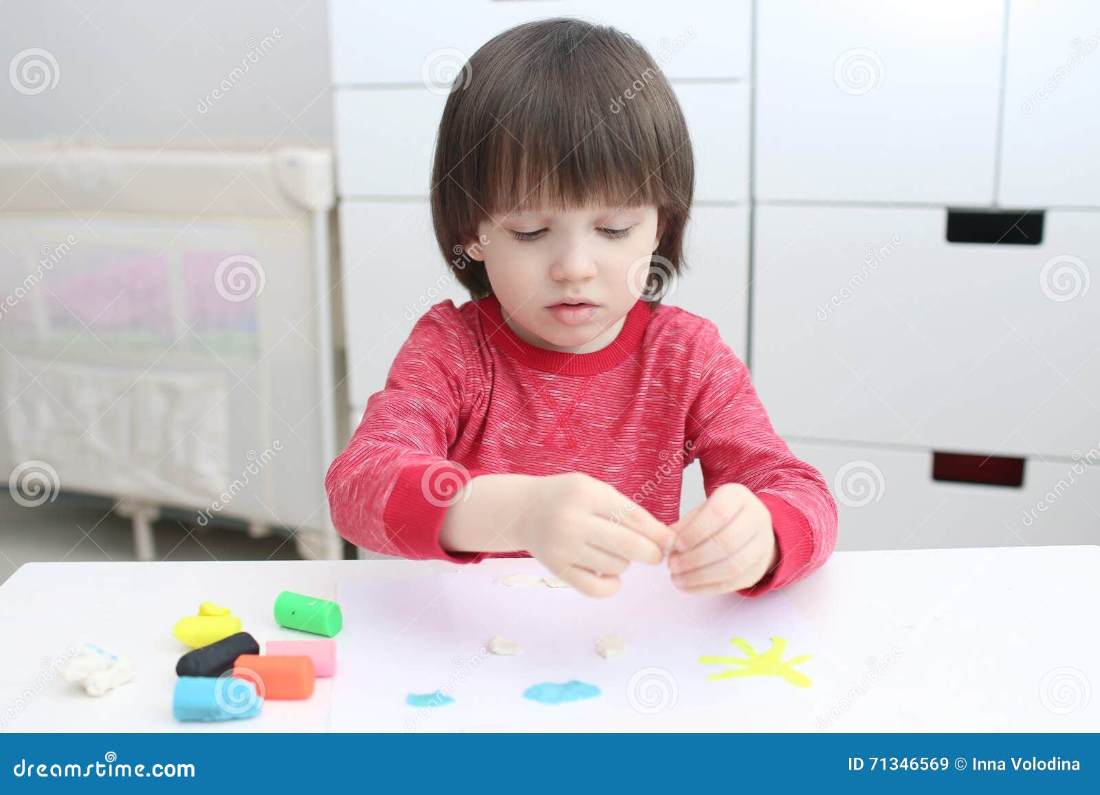 Little Child (3 Years) Modelling Playdough Stock Image - Image of small ...