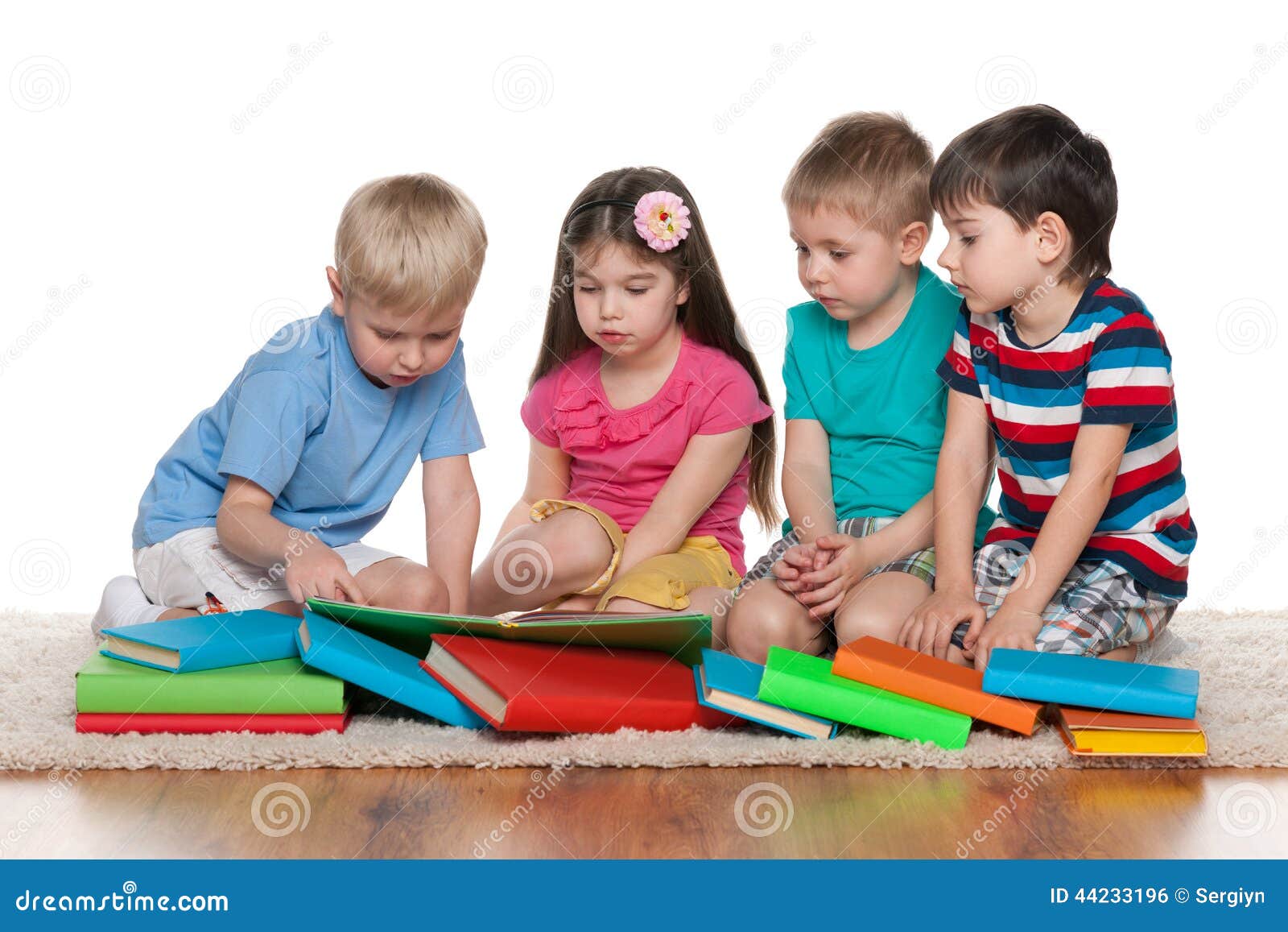 Little Children with Books on the Floor Stock Photo - Image of lying ...