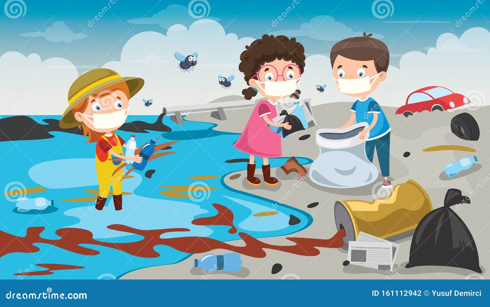 Little Children Cleaning the Beach Stock Vector - Illustration of ...
