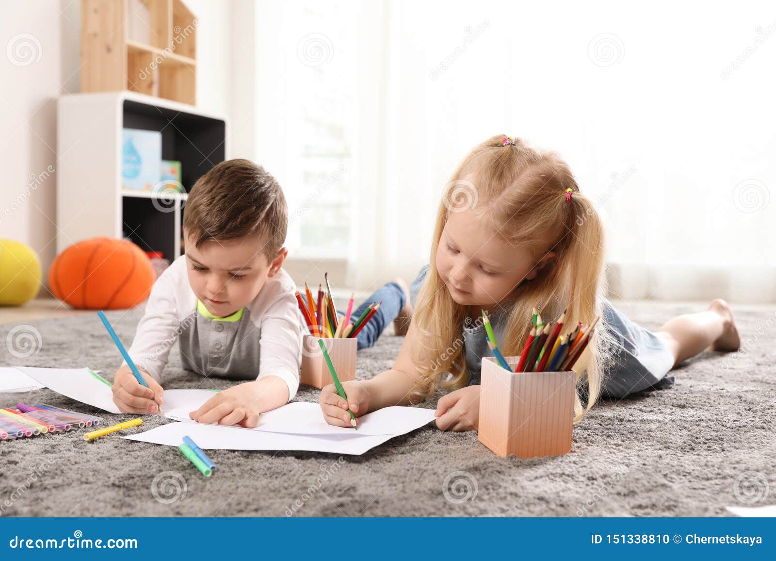 Children Drawing Indoors. Learning and Playing Stock Photo - Image of ...