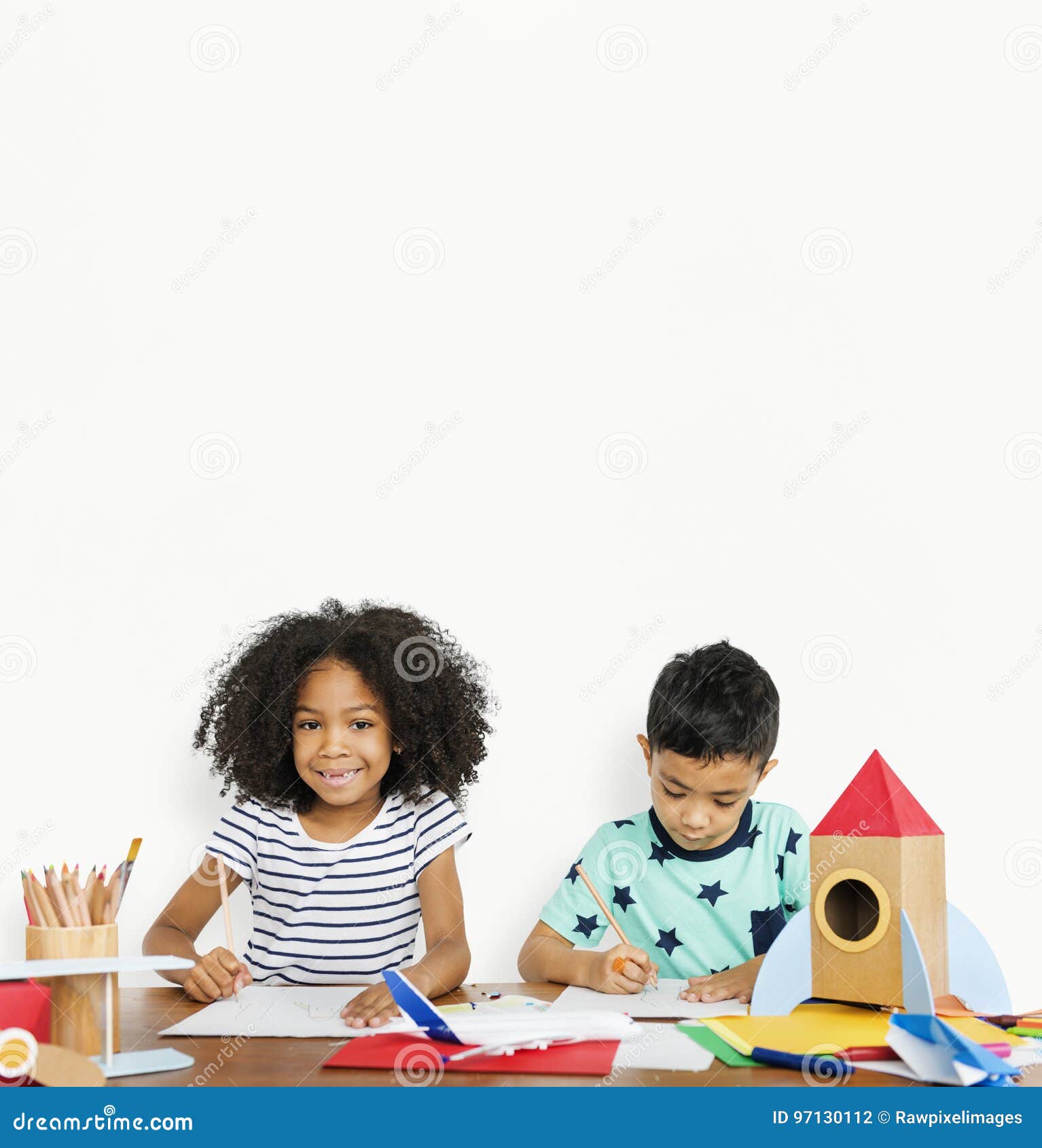 Little Children Drawing Together Creative Stock Photo - Image of ...