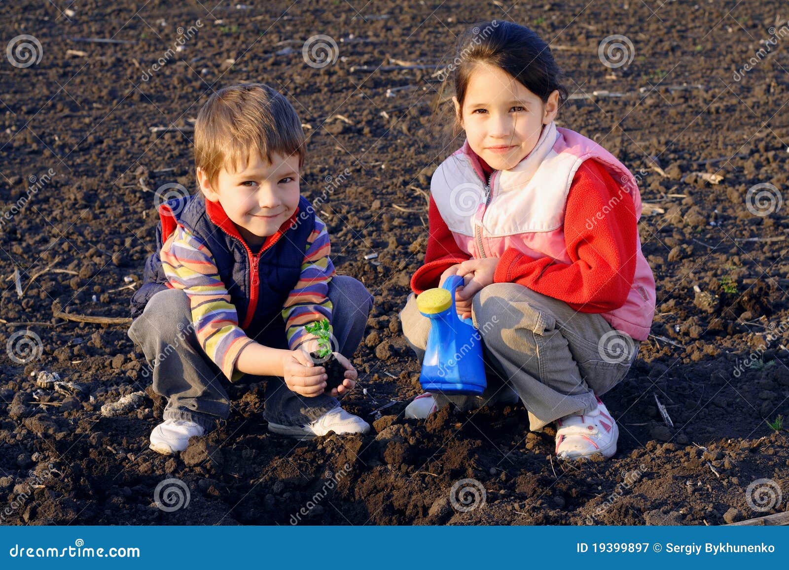 Little Children on Field Seeding the Plant Stock Image - Image of rural ...