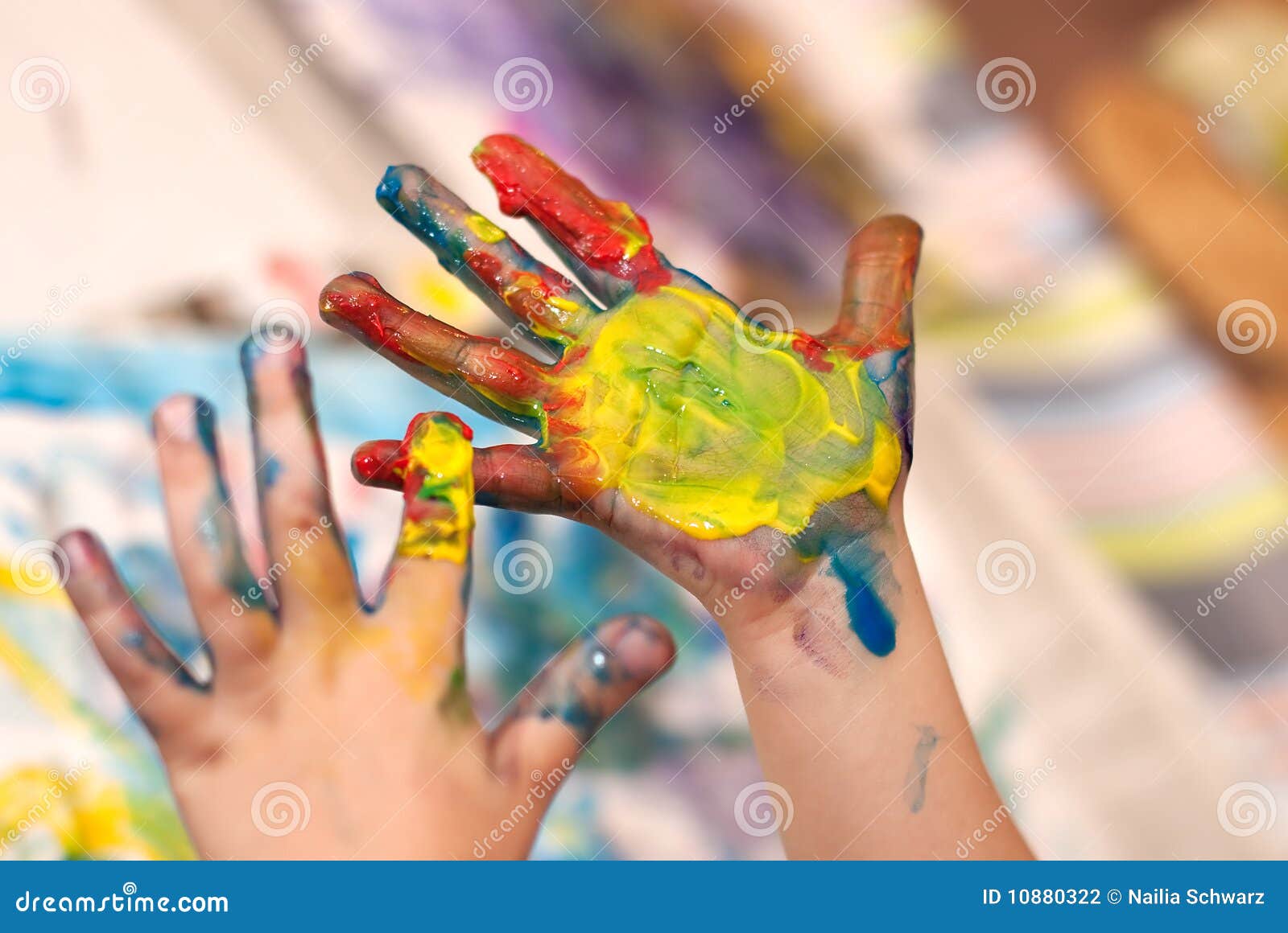 Little Children Hands Doing Fingerpainting Stock Photo - Image of ...