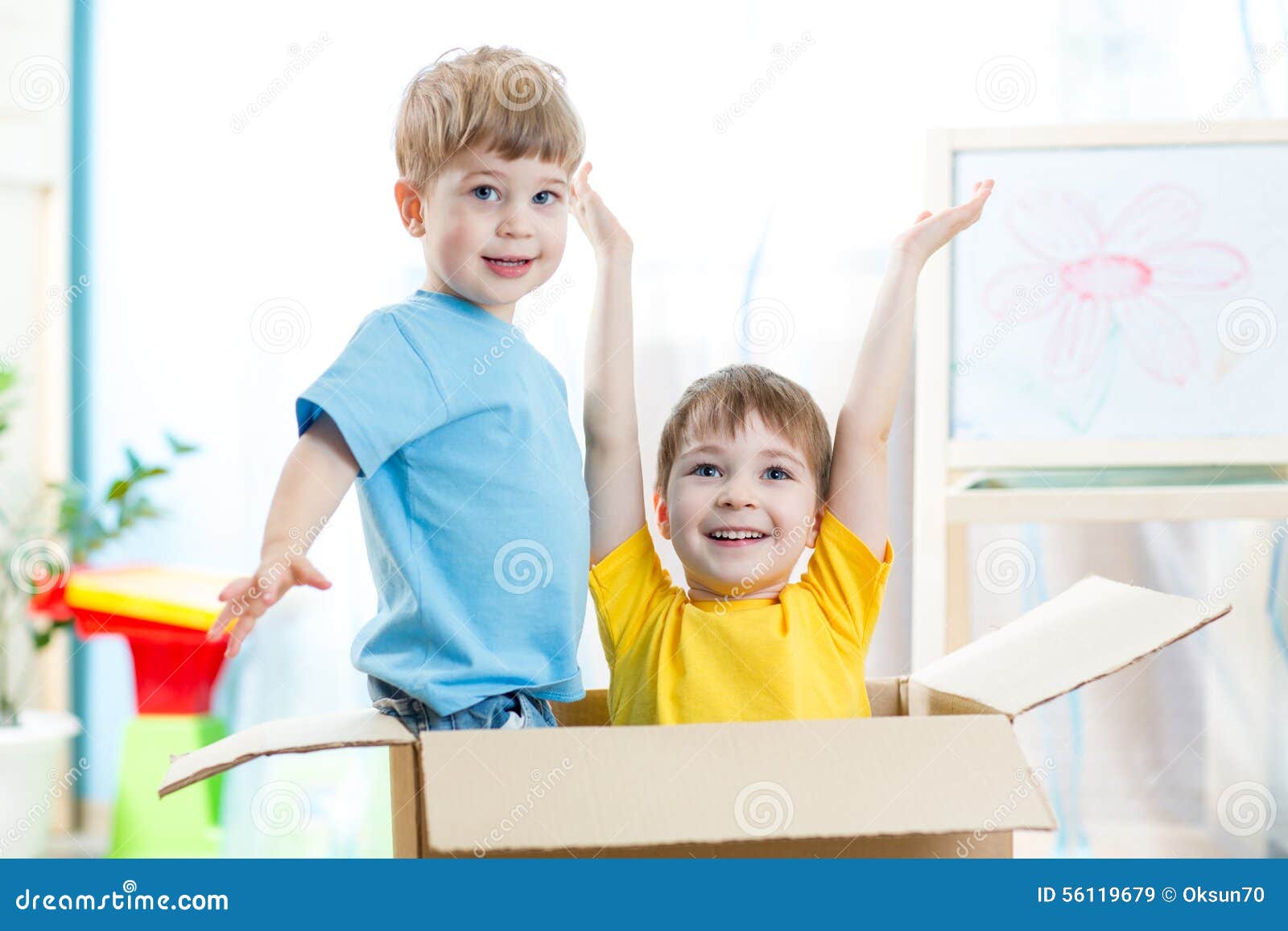 Little Children Inside a Paper Box Stock Image - Image of hand, baby ...