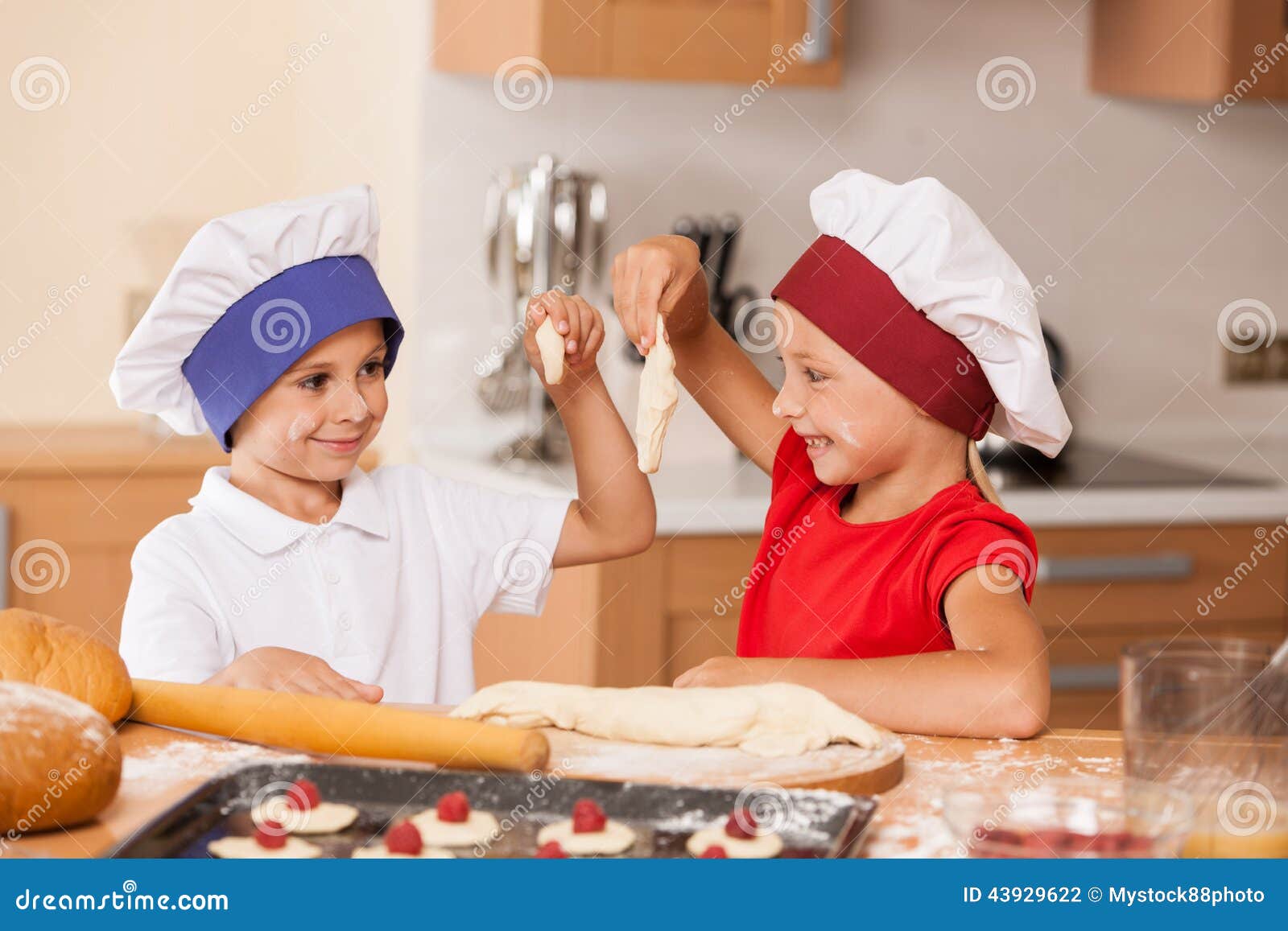 Little Children Making Bakery and Smiling. Stock Photo - Image of ...