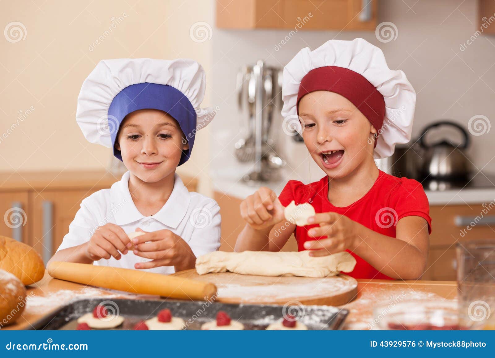 Little Children Making Cakes and Talking. Stock Photo - Image of ...