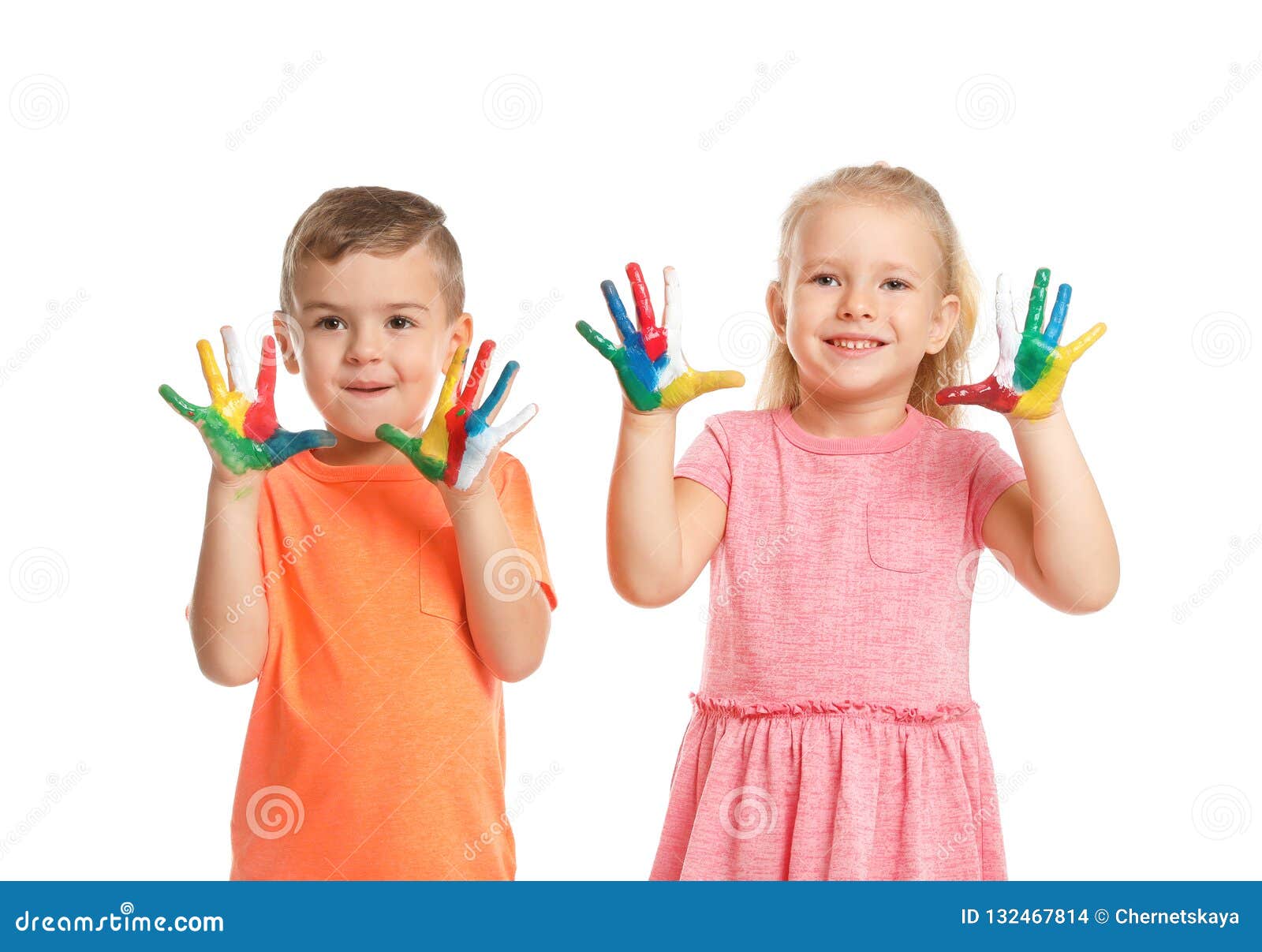 Little Children with Painted Hands Stock Photo - Image of education ...