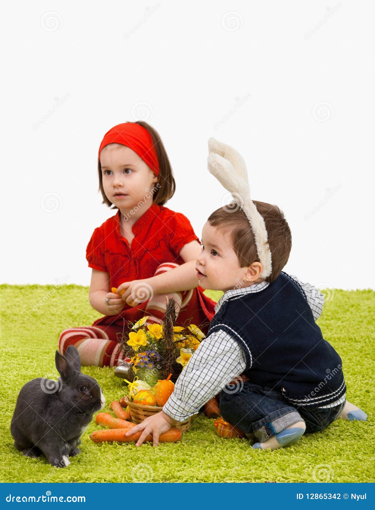 Little Children Playing with Easter Bunny Stock Photo - Image of ...