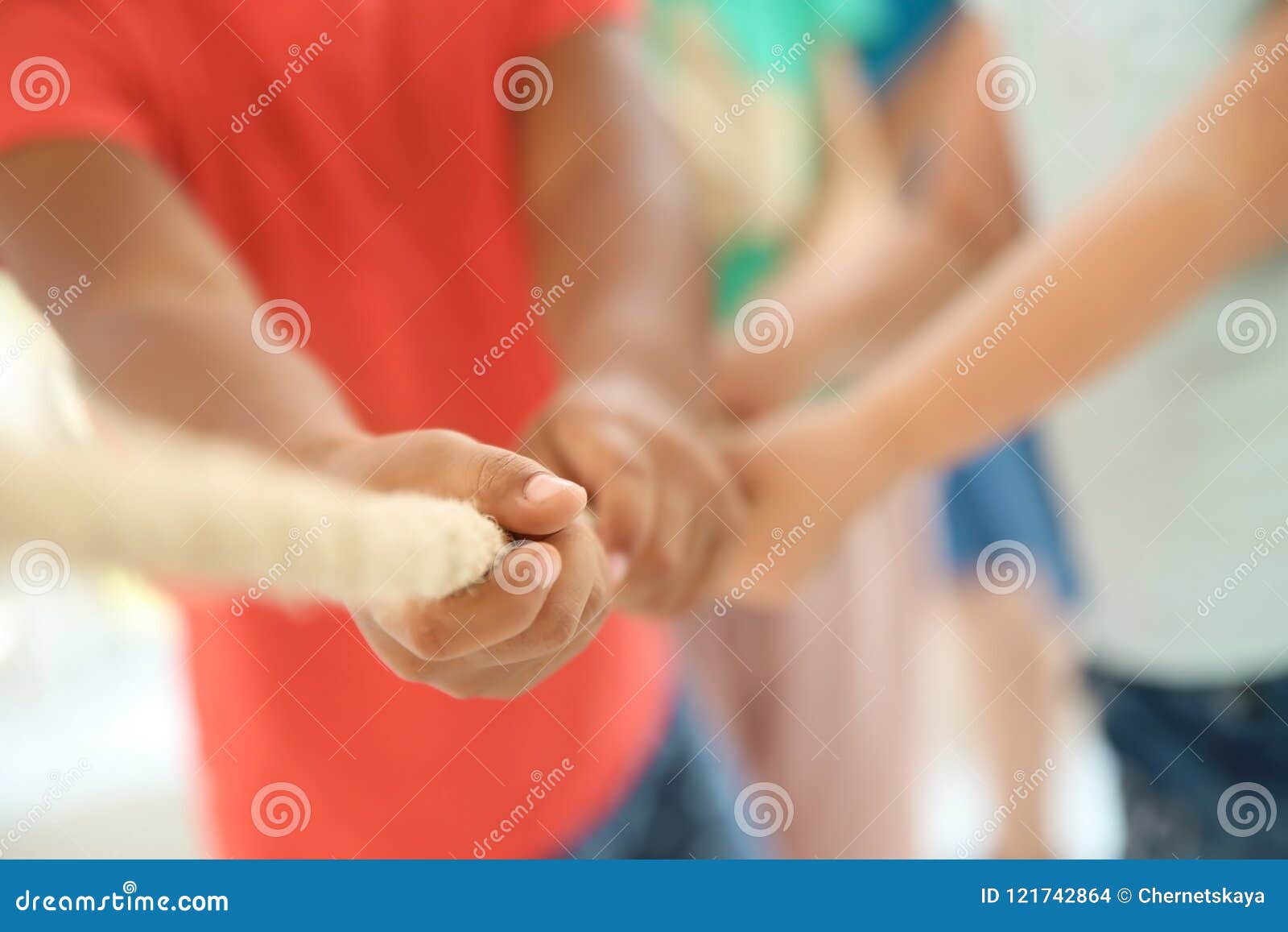 Little Children Pulling Rope, Focus on Hands Stock Photo - Image of ...