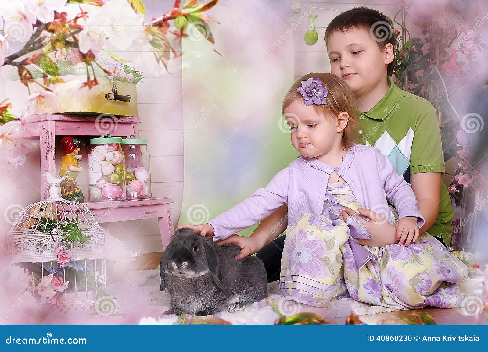 Little Children with Rabbit Stock Photo - Image of color, hair: 40860230