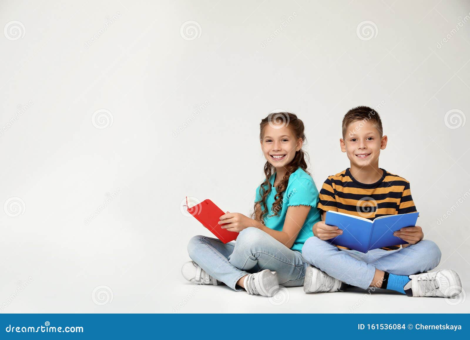 Little Children Reading Books. Space for Text Stock Photo - Image of ...