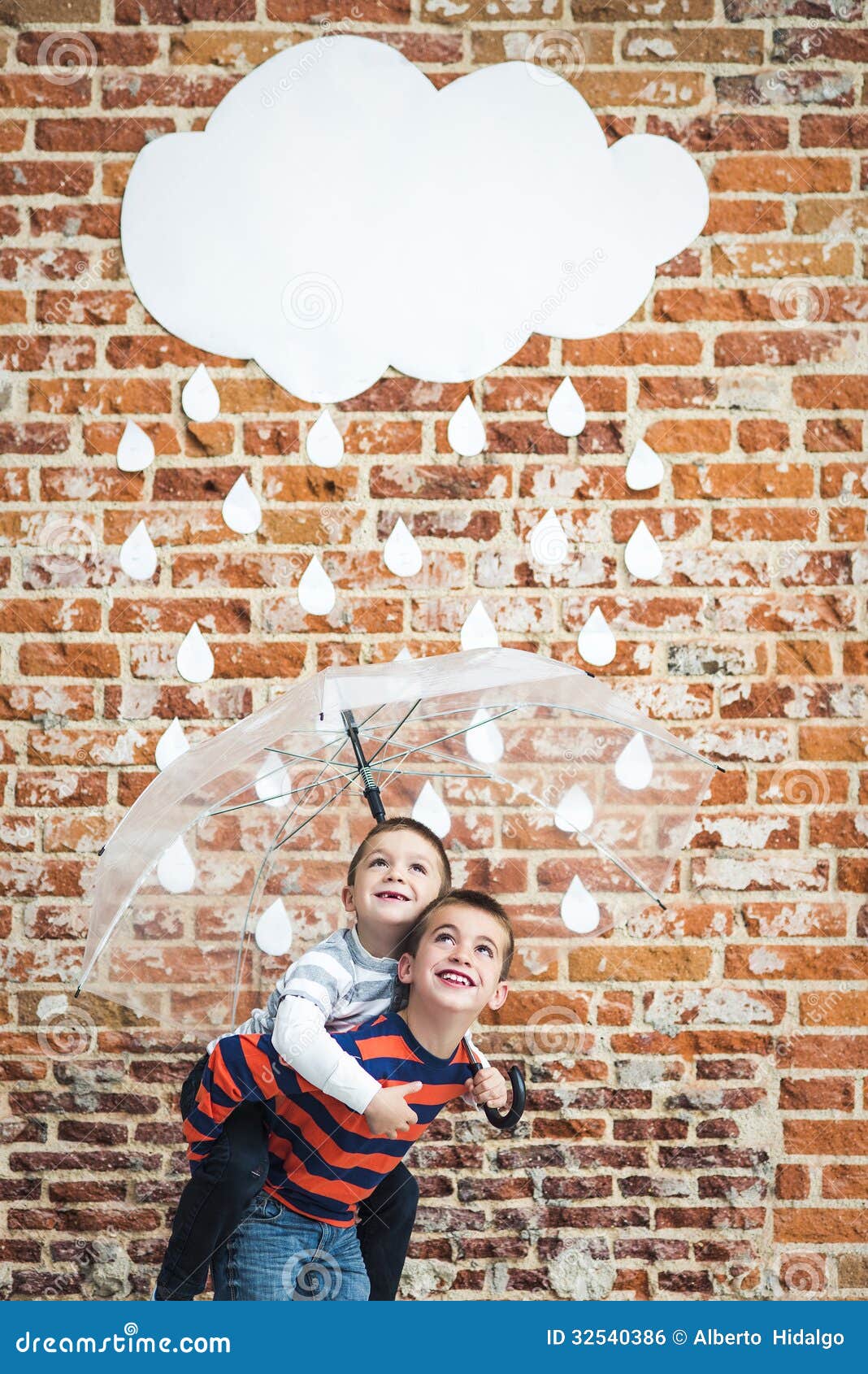 Little Children Under White Cardboard Raindrops Stock Photo - Image of ...