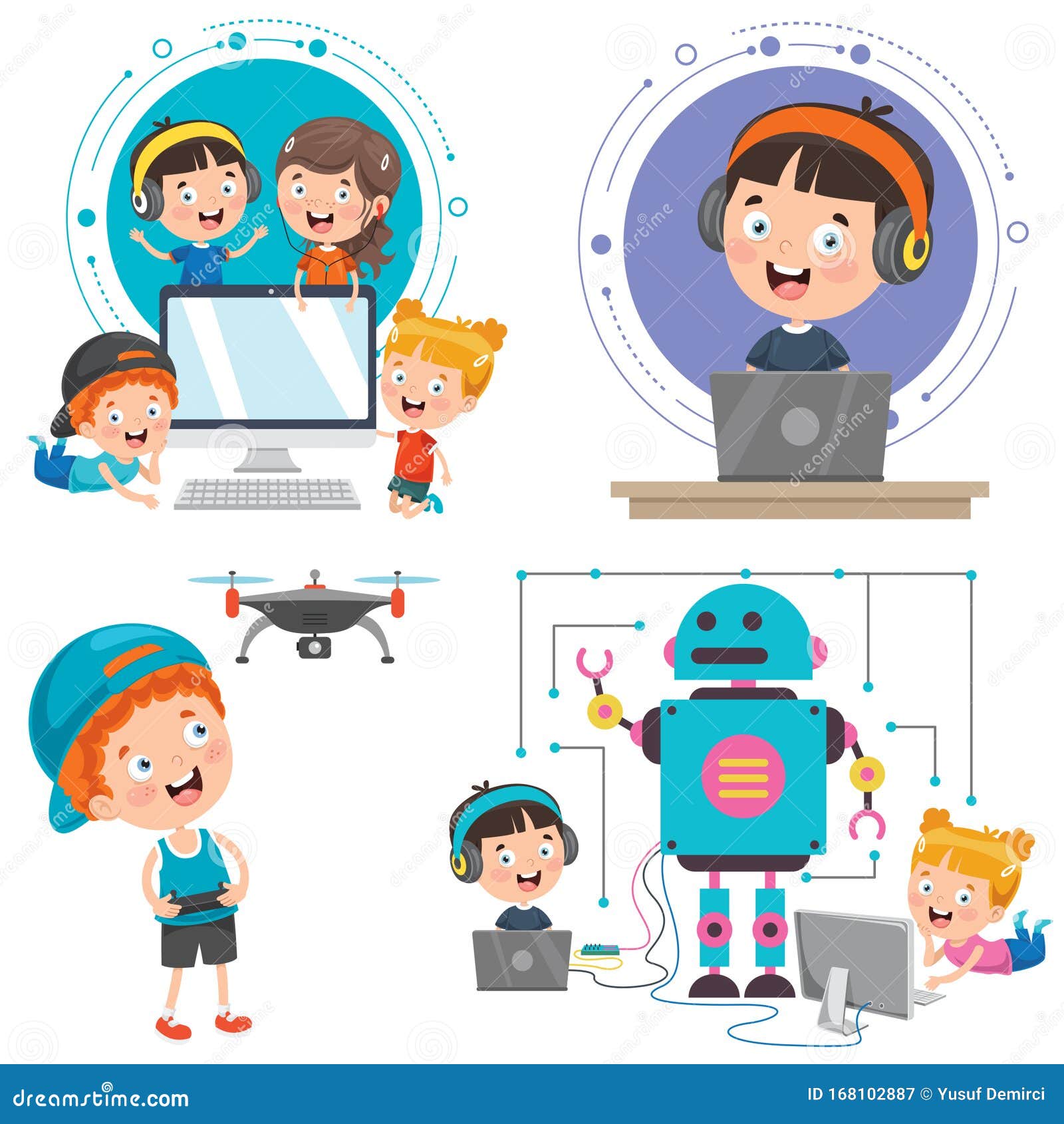 Little Children Using Technology Devices Stock Vector - Illustration of ...