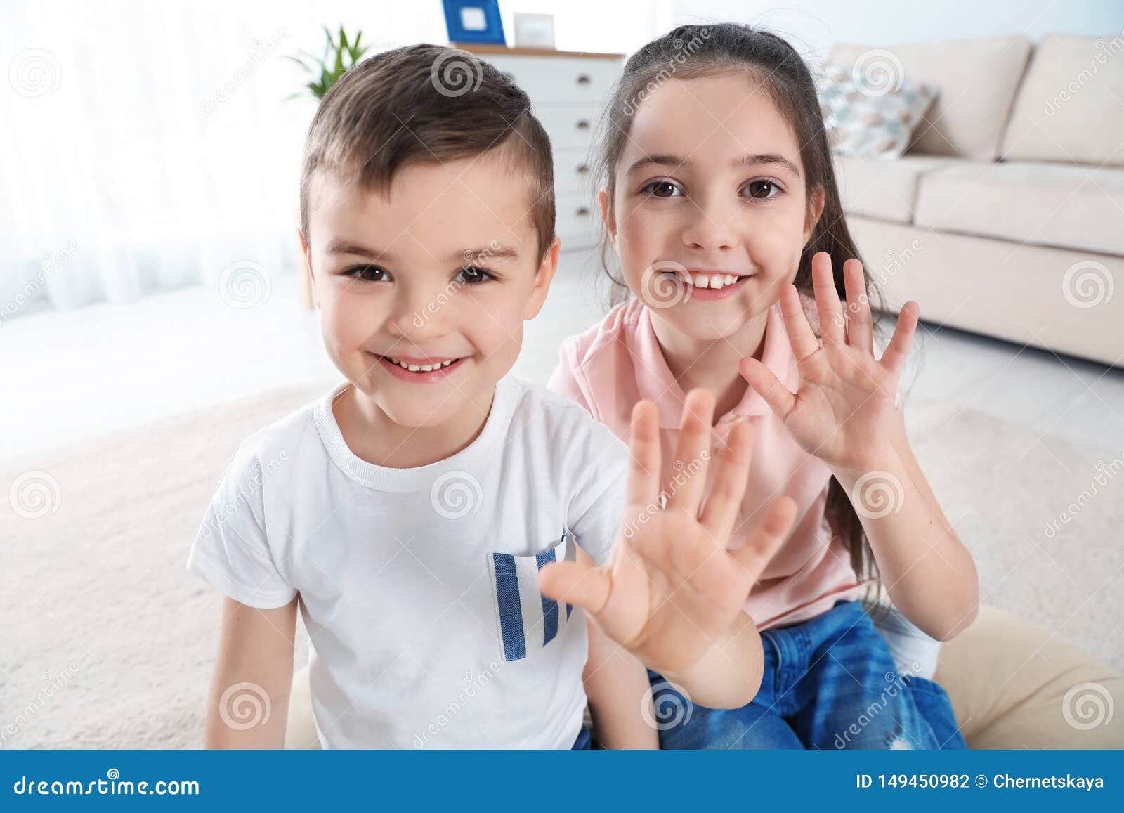 Little Children Using Video Chat at Home Stock Photo - Image of leisure ...
