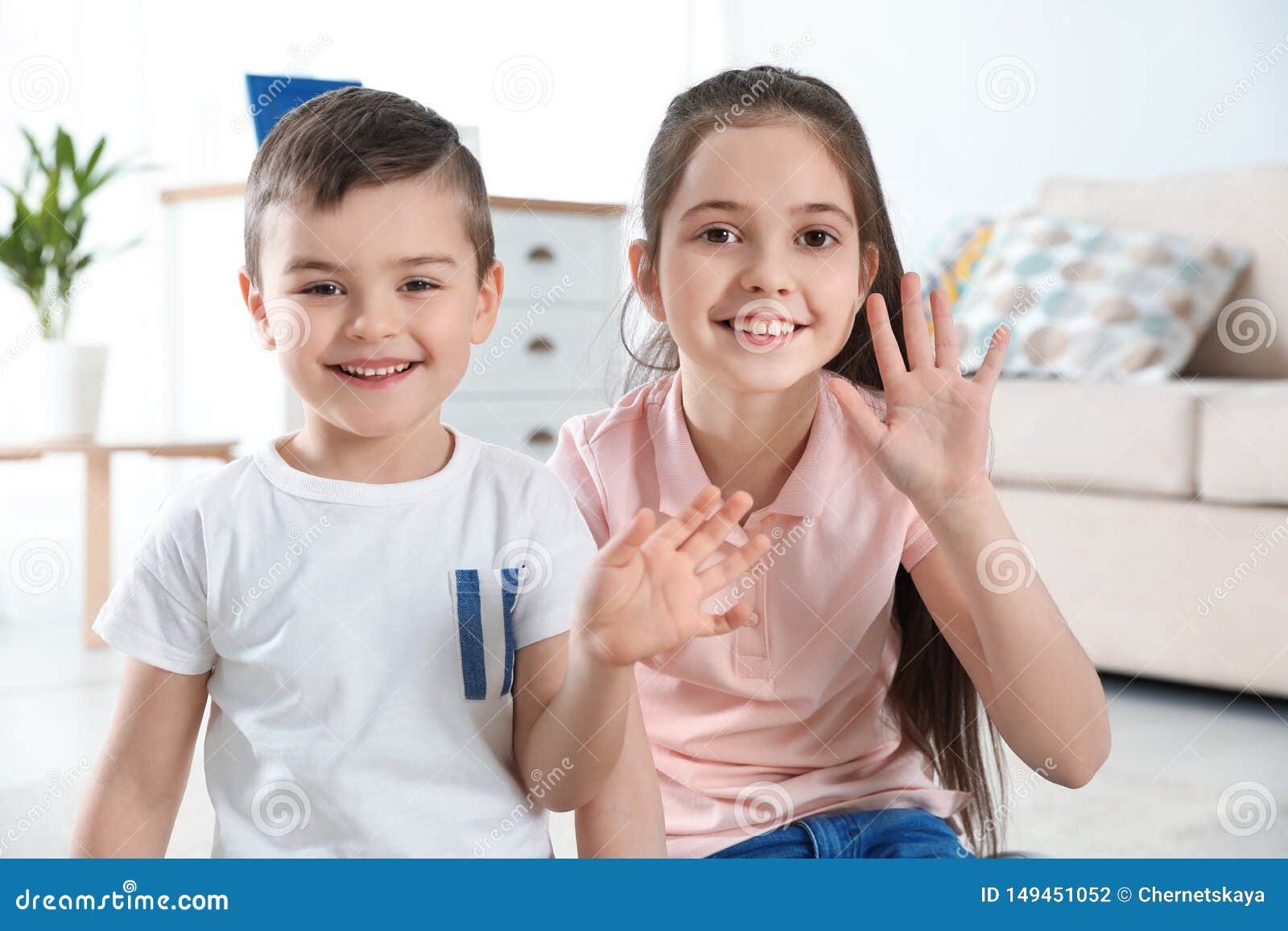Little Children Using Video Chat at Home Stock Photo - Image of ...