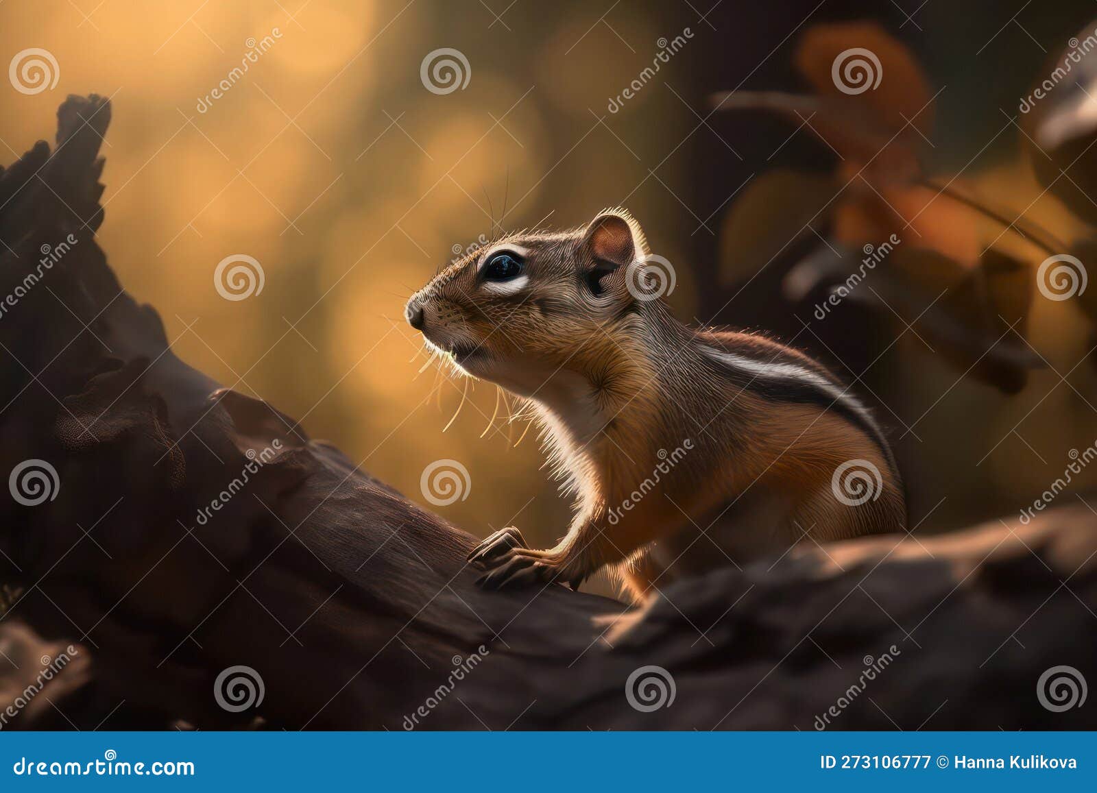 Little Chipmunk on the Tree Branch in the Forest. Stock Illustration ...