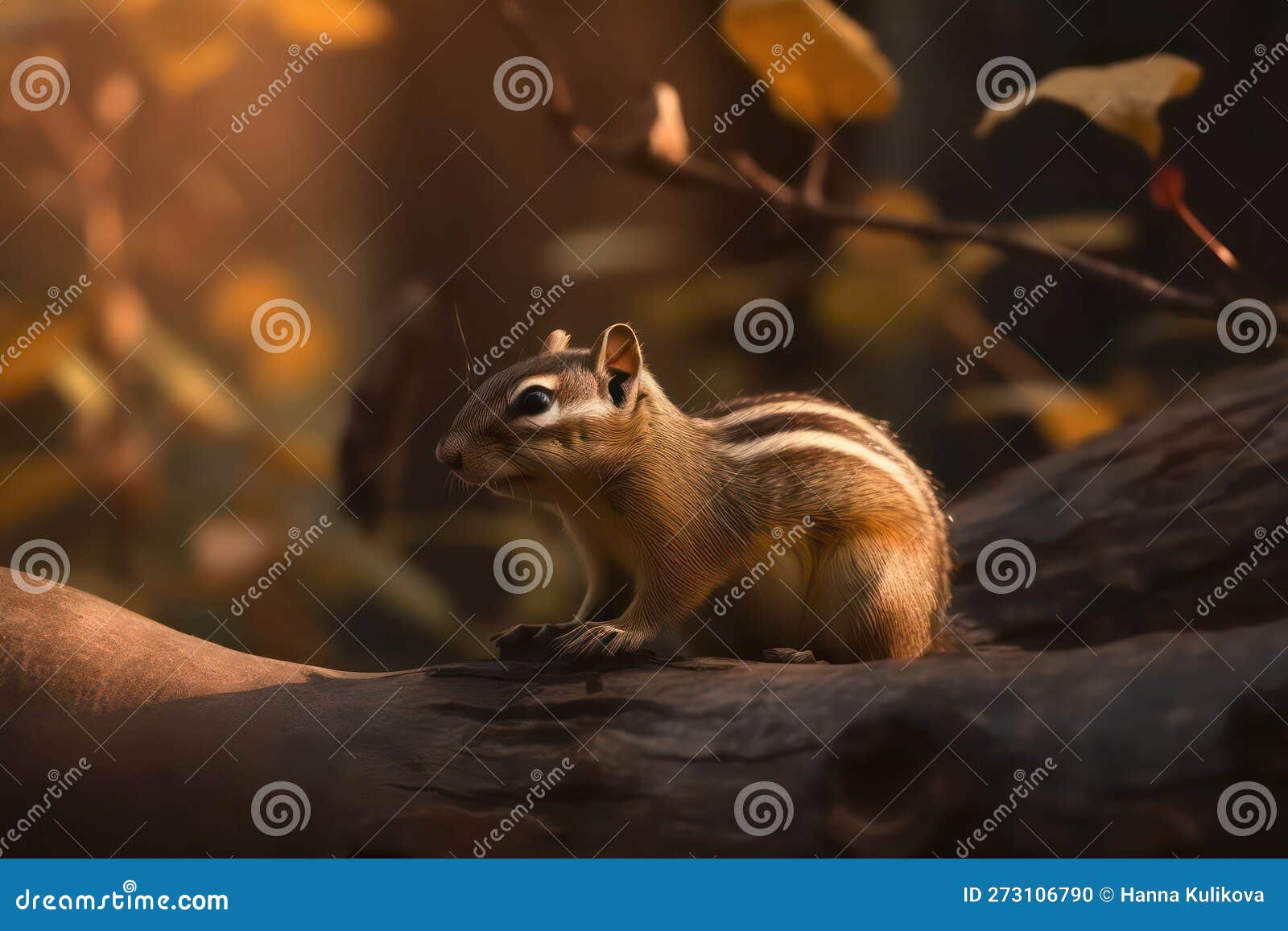 Little Chipmunk on the Tree Branch in the Forest. Stock Illustration ...